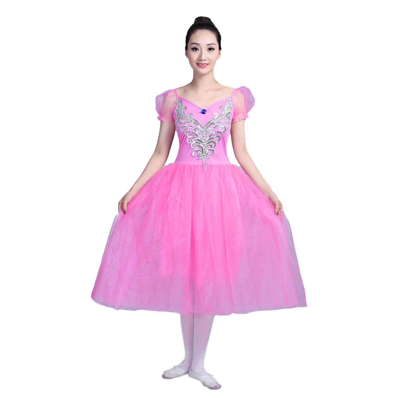 Doomiva Women Puff Sleeve Ballet Dance Mesh Tulle Long Dress Ballerina ...