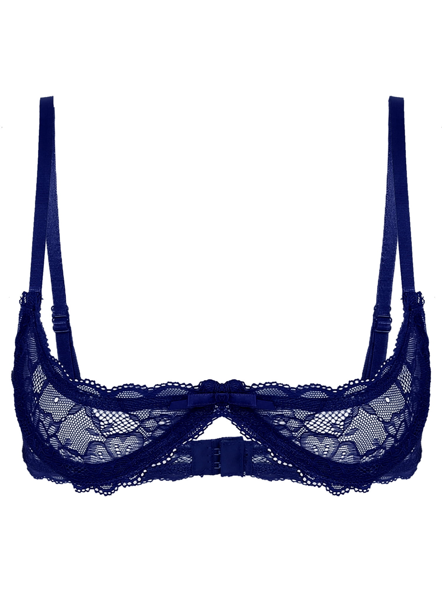 Doomiva Womens 14 Cups Lace Bra Mesh Underwired Shelf Bra Unlined Bralette Navy Blue 3xl