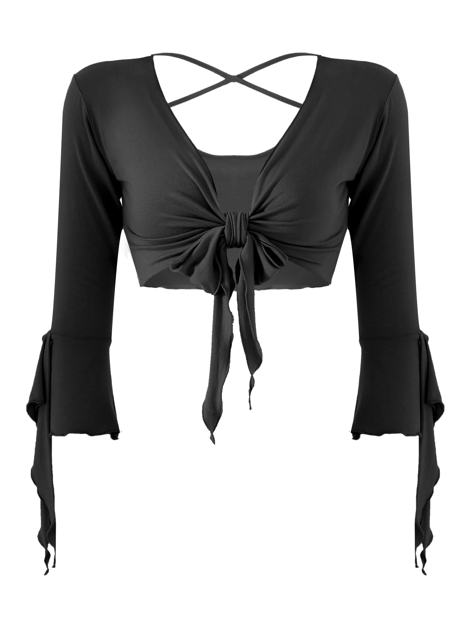 Doomiva Women's Belly Dance 3/4 Sleeve V Neck Tie Front Crop Top Blouse ...