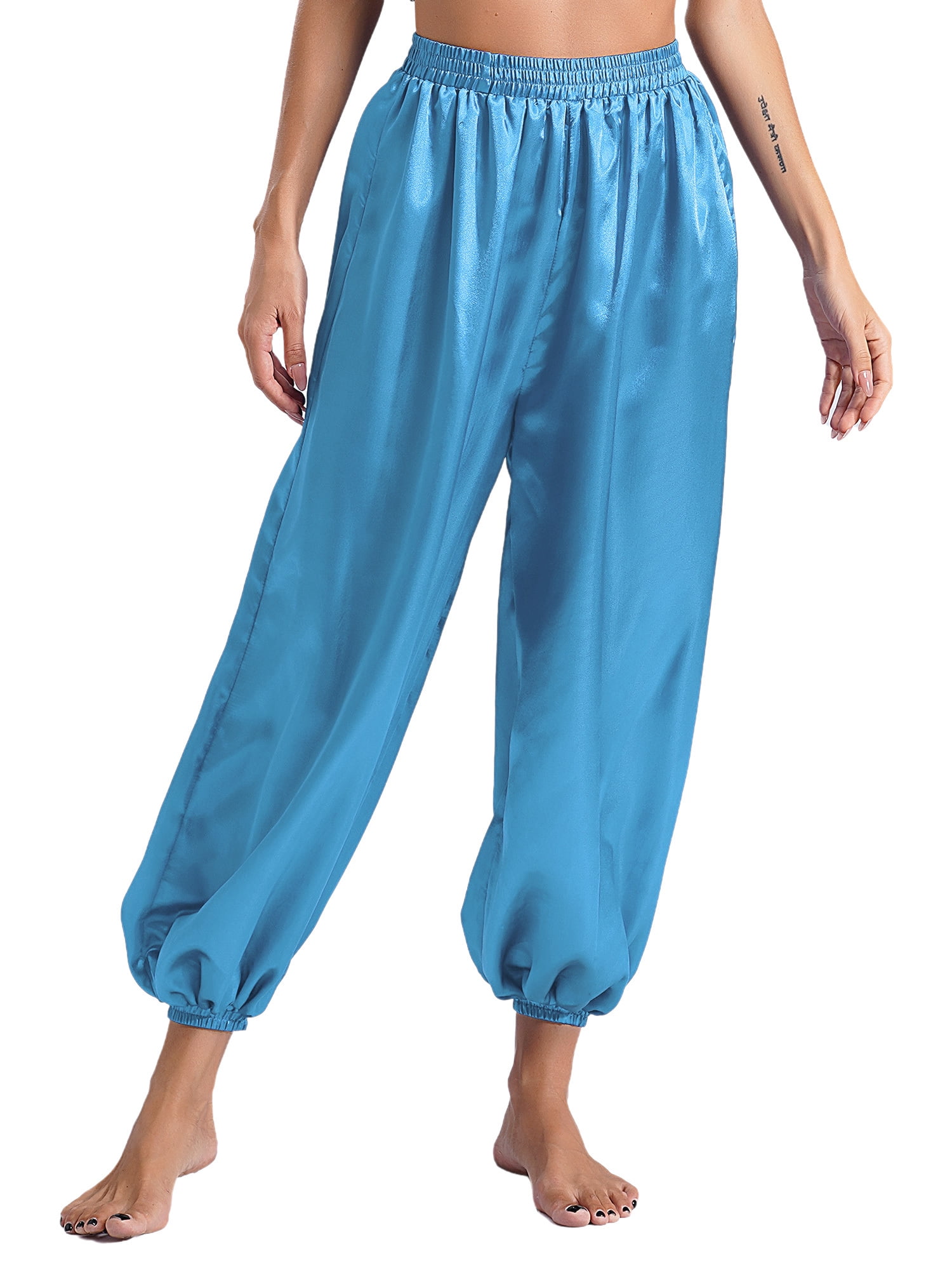 Doomiva Women's Belly Dance Harem Pants Shiny Sequin Tassel Trouser ...