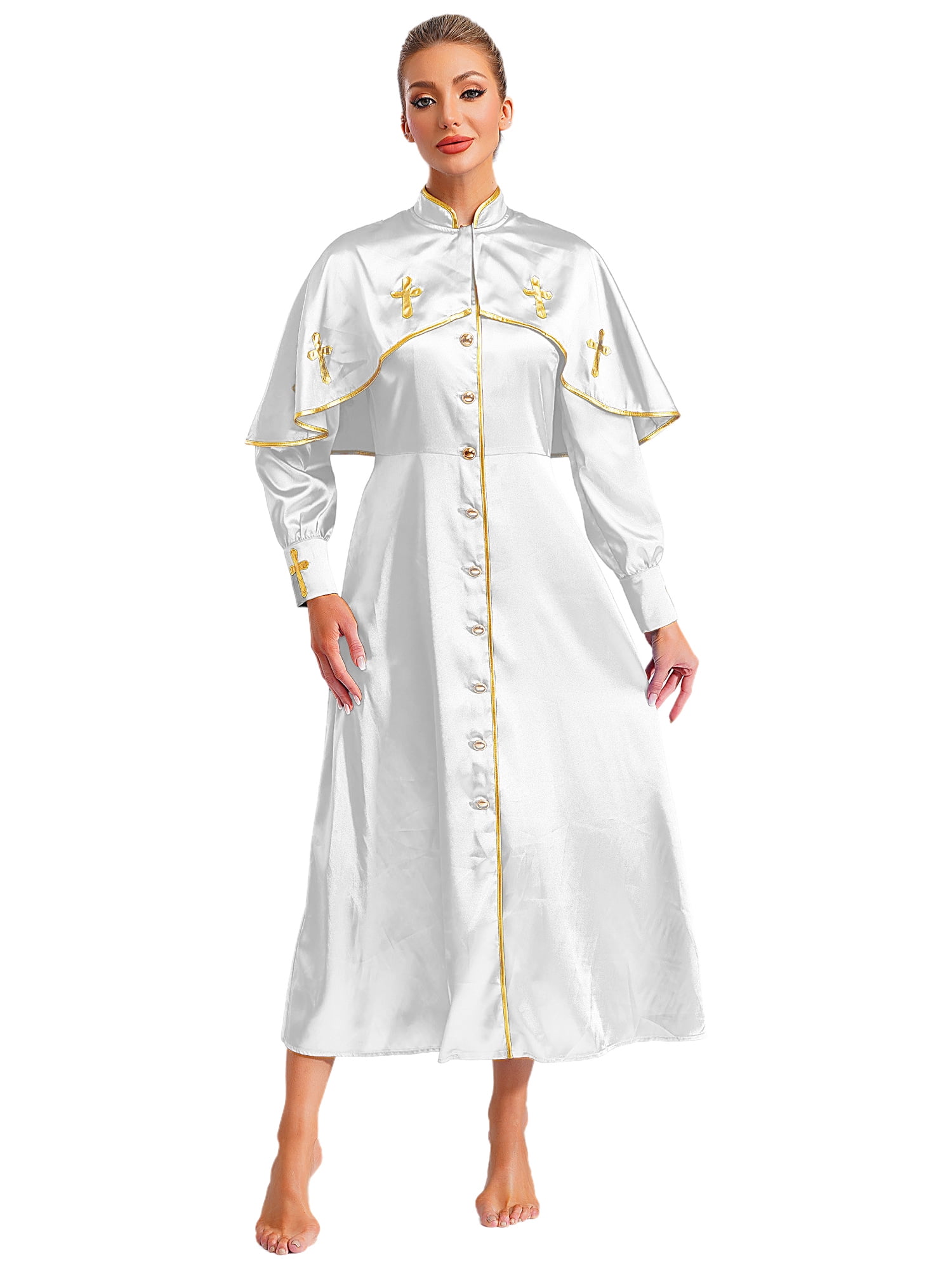 Doomiva Women's Church Choir Robe Long Sleeve Button A-line Long Maxi ...