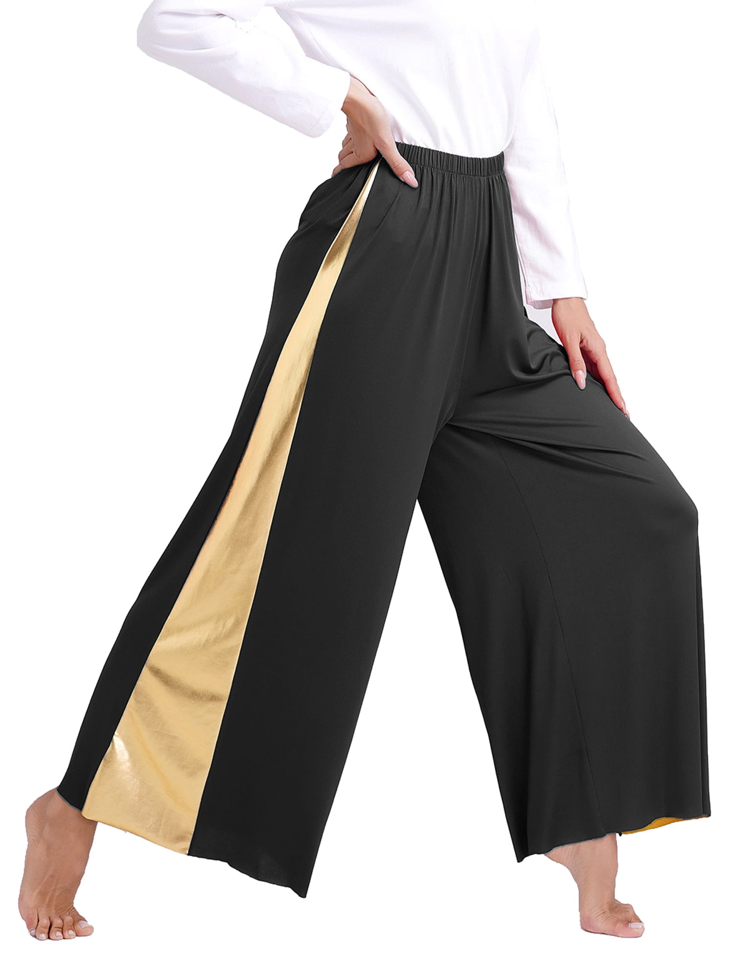 Doomiva Women's Praise Dance Palazzo Pants Metallic Patchwork Wide-Leg Trousers for Liturgical ...