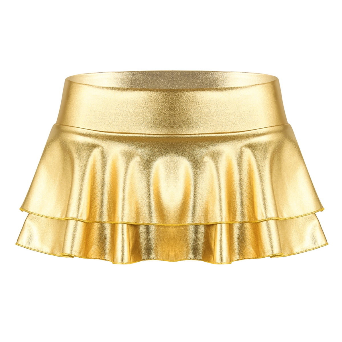 Doomiva Women's Shiny Metallic Double Layered Ruffled Low Rise Mini ...