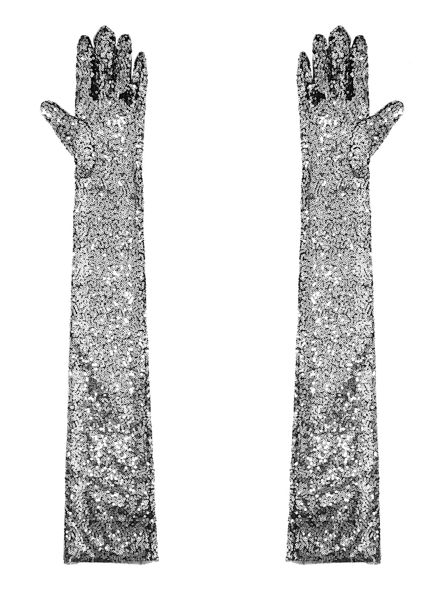 Doomiva Womens 1920s Shiny Sequin Mesh Long Finger Gloves Classic ...