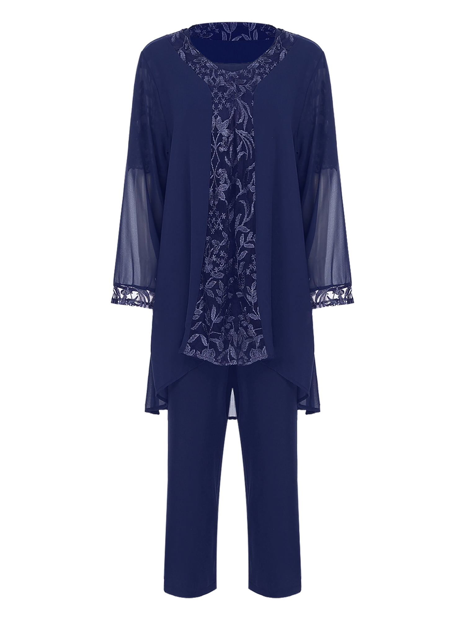 Doomiva Womens 3 Piece Wedding Guest Pant Suits Formal Chiffon Lace ...
