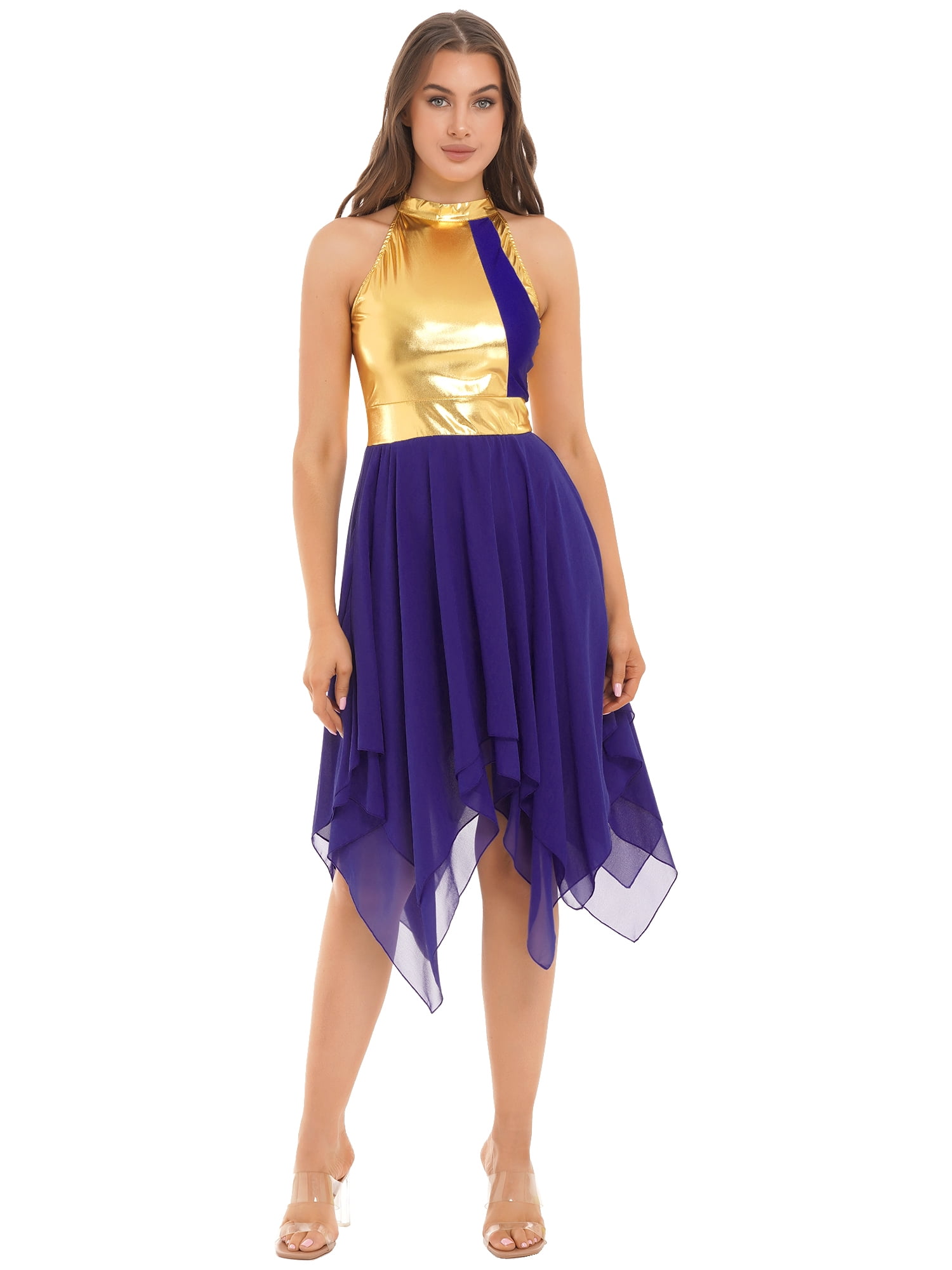 Doomiva Womens Color Block Sleeveless Tunic Asymmetrical Praise Dance Dress Liturgical Lyrical ...