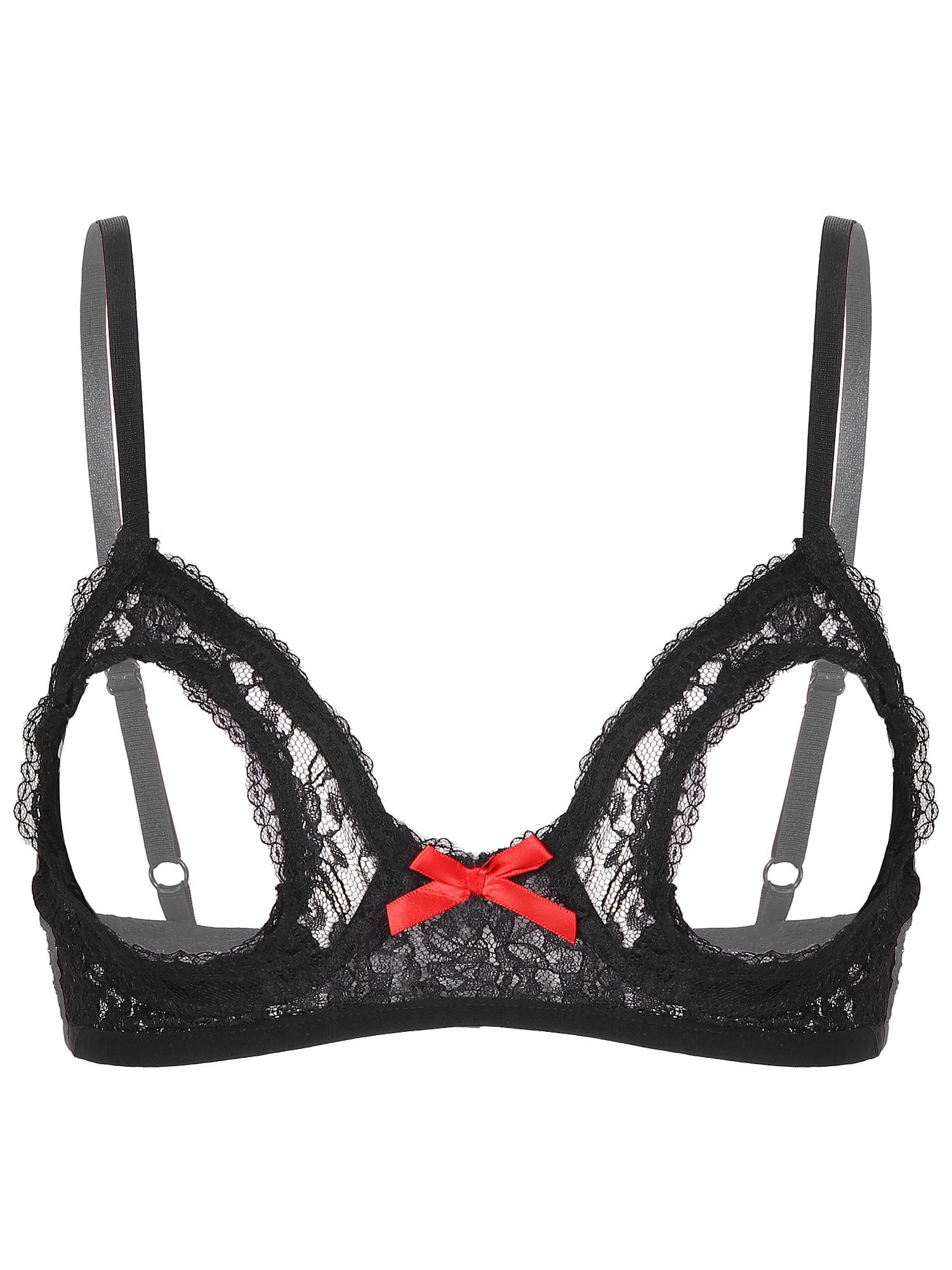Doomiva Womens See Through Lingerie Lace Floral Open Cup Wire Free Unlined Bra Bralette Black S