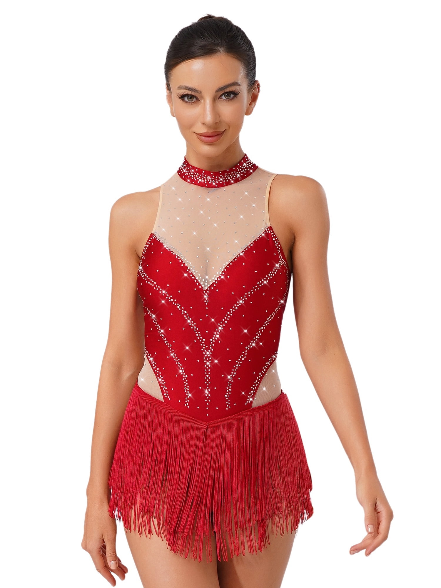 Doomiva Womens Sleeveless Tassel Fringe Latin Leotard Tango Chacha ...