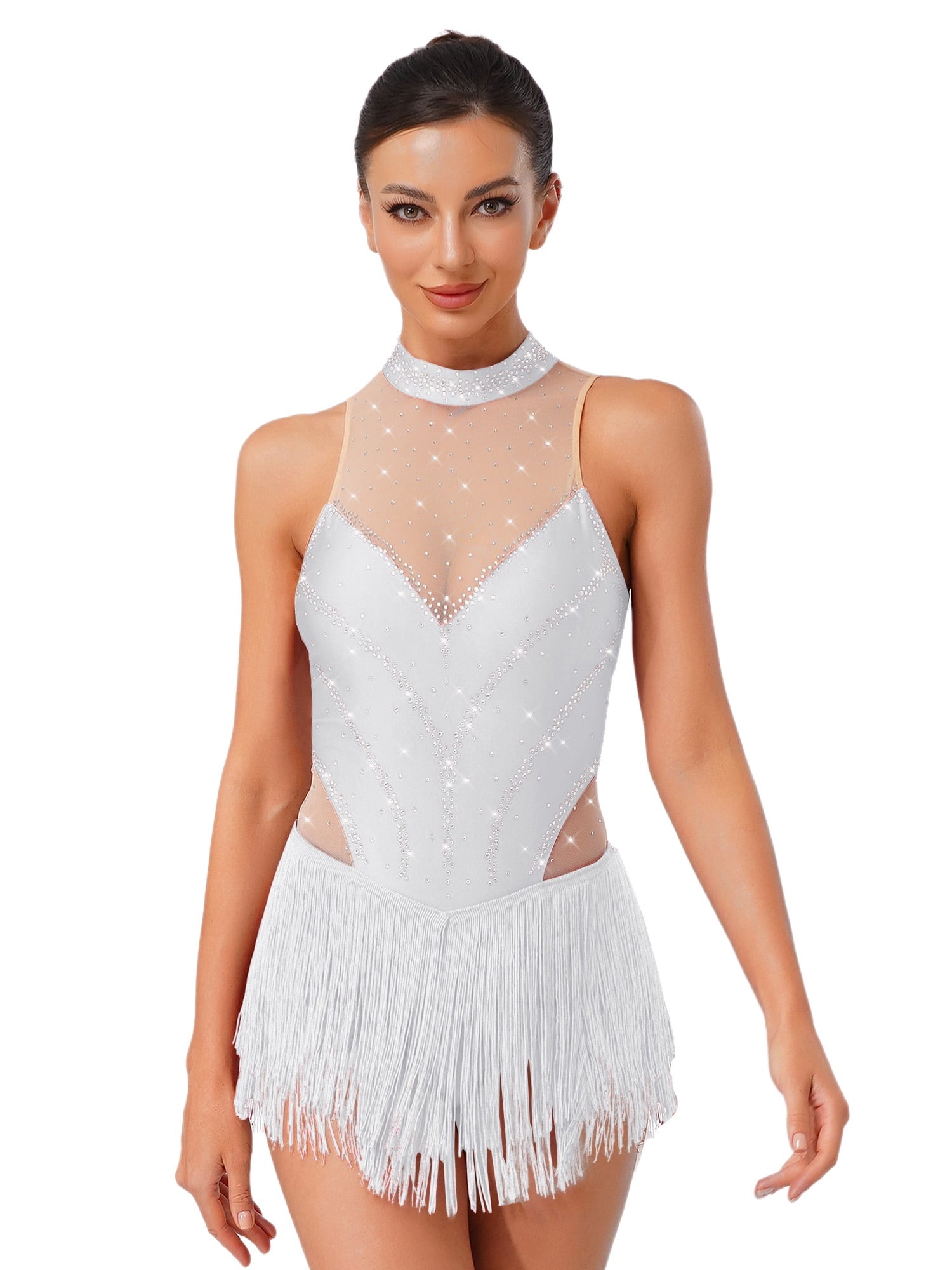 Doomiva Womens Sleeveless Tassel Fringe Latin Leotard Tango Chacha ...