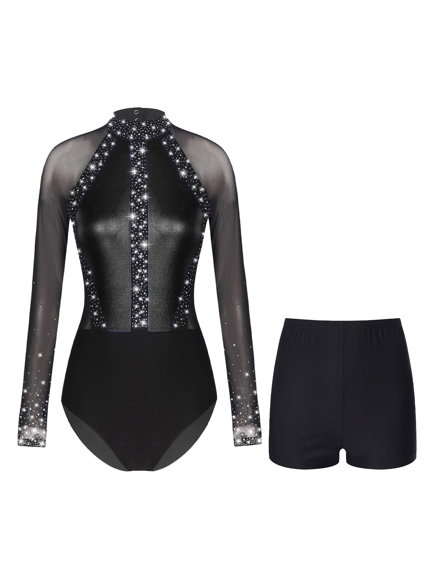 Doomiva Womens Sparkling Rhinestones Gymnastics Leotards with Shorts ...
