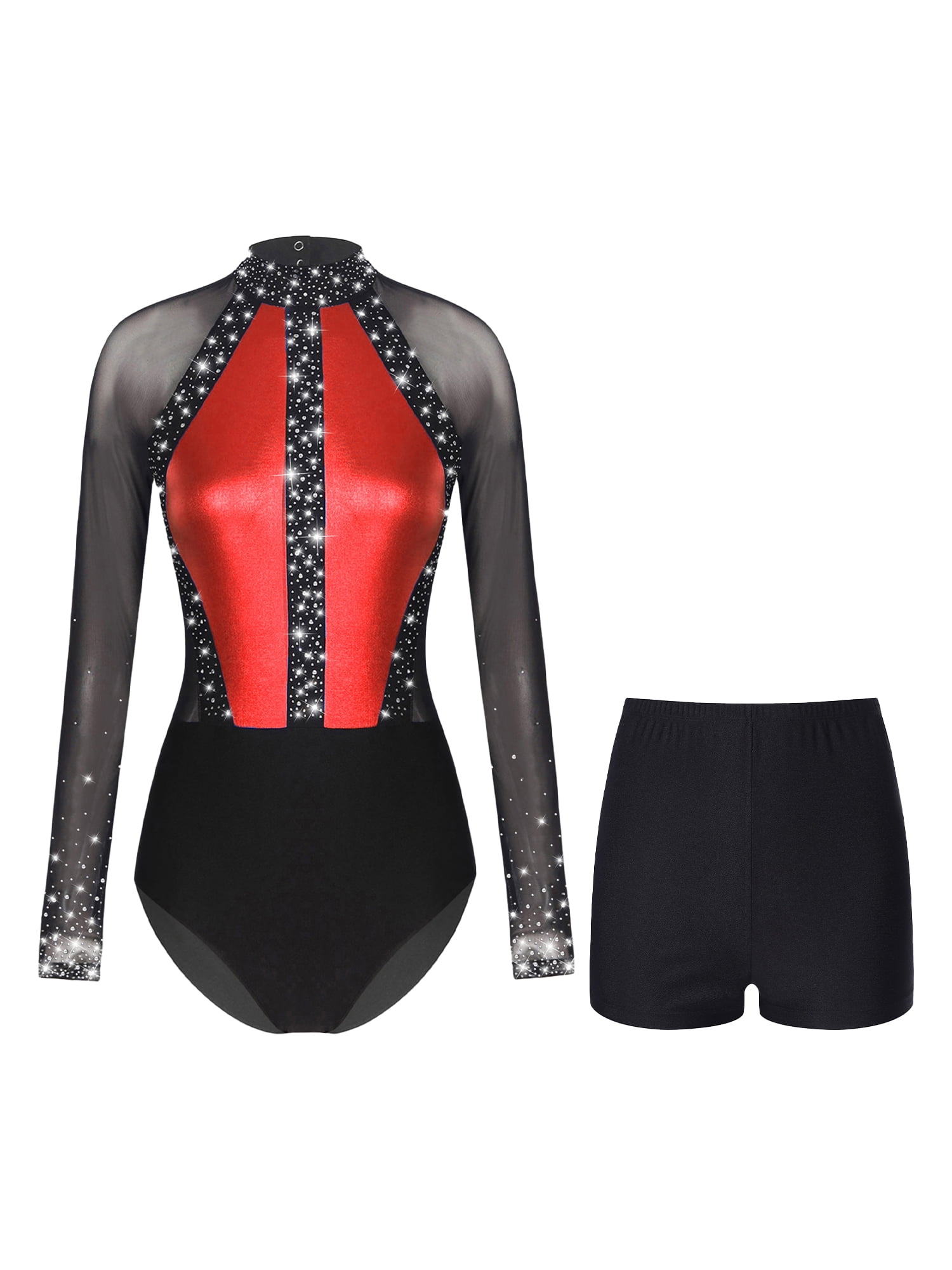 Doomiva Womens Sparkling Rhinestones Gymnastics Leotards with Shorts ...