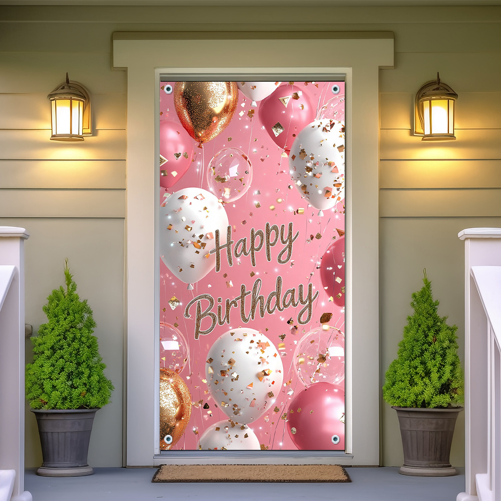Door Banner, Pink Balloons & Confetti Design, Multipurpose Indoor ...