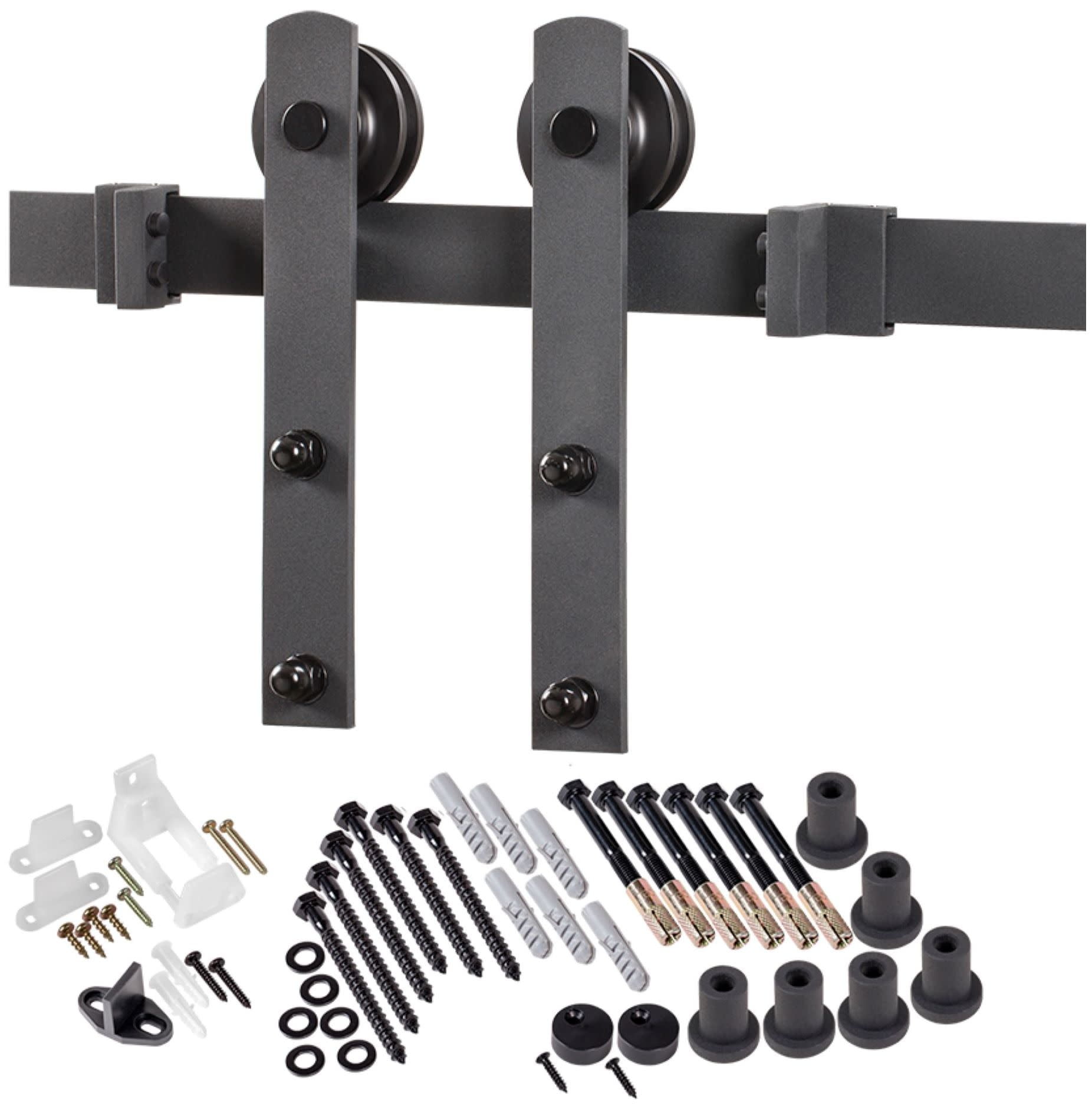 Renin BD100K-09600-MB Straight Strap Barn Door Hardware Kit, Steel, Matte, For Barn Door ...