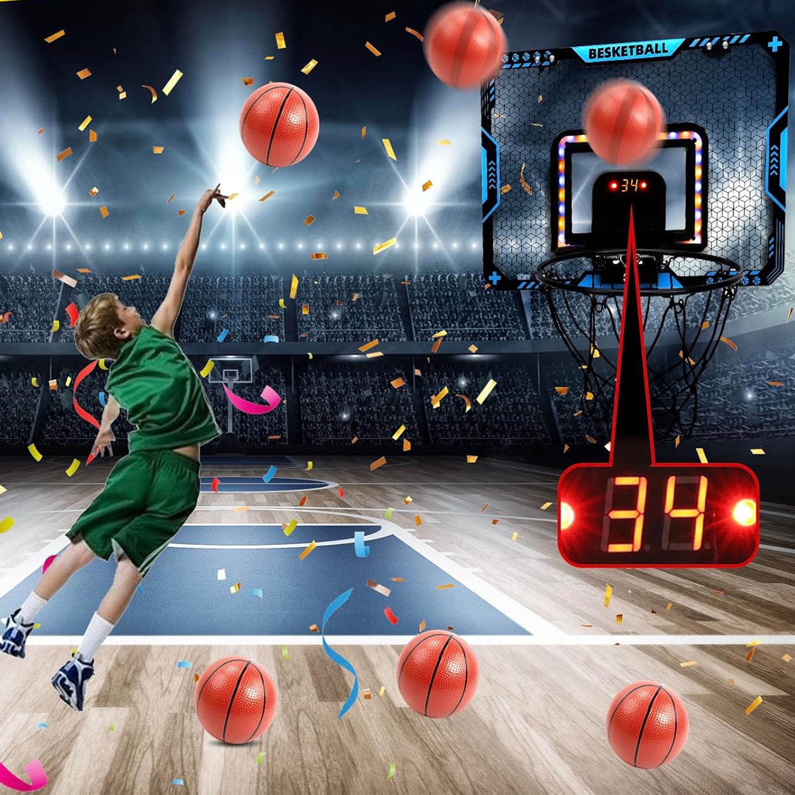 Over The Door Basketball Hoop With LED Lighting - Foldable Wall Mounted ...