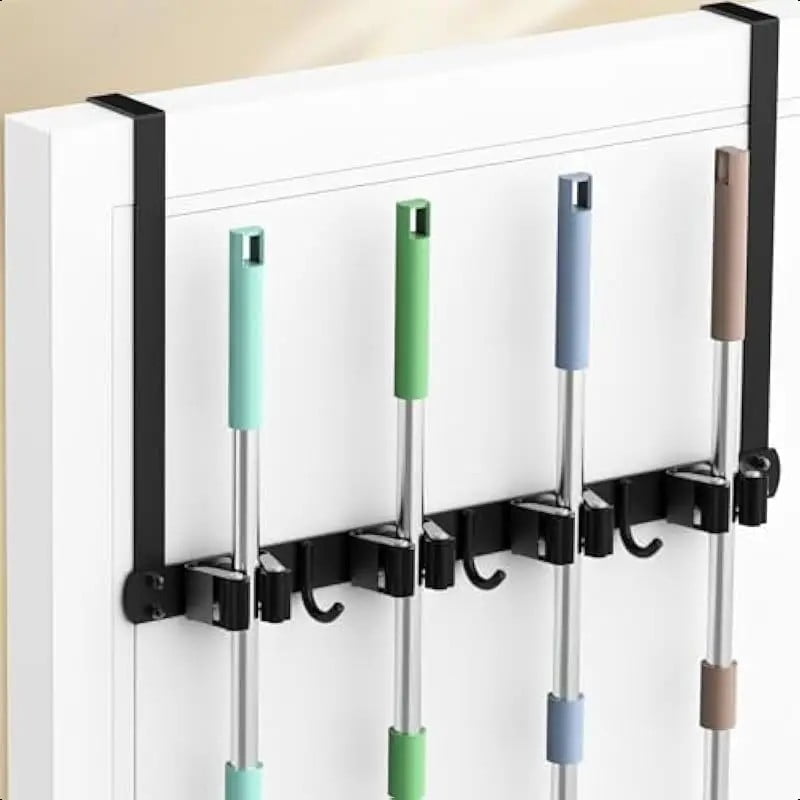 Over Door Broom and Mop Hanging Holder with Movable Sliding 4 Rack 5 ...