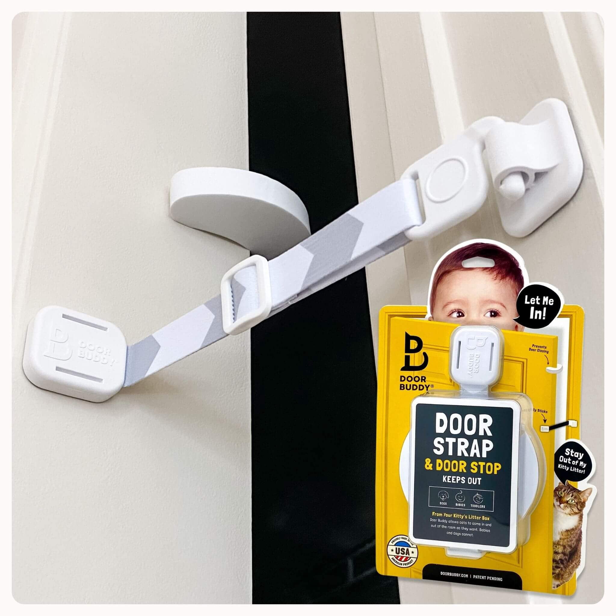 Door Buddy Child Proof Door Lock & Cat Door Stopper. Adjustable Door ...