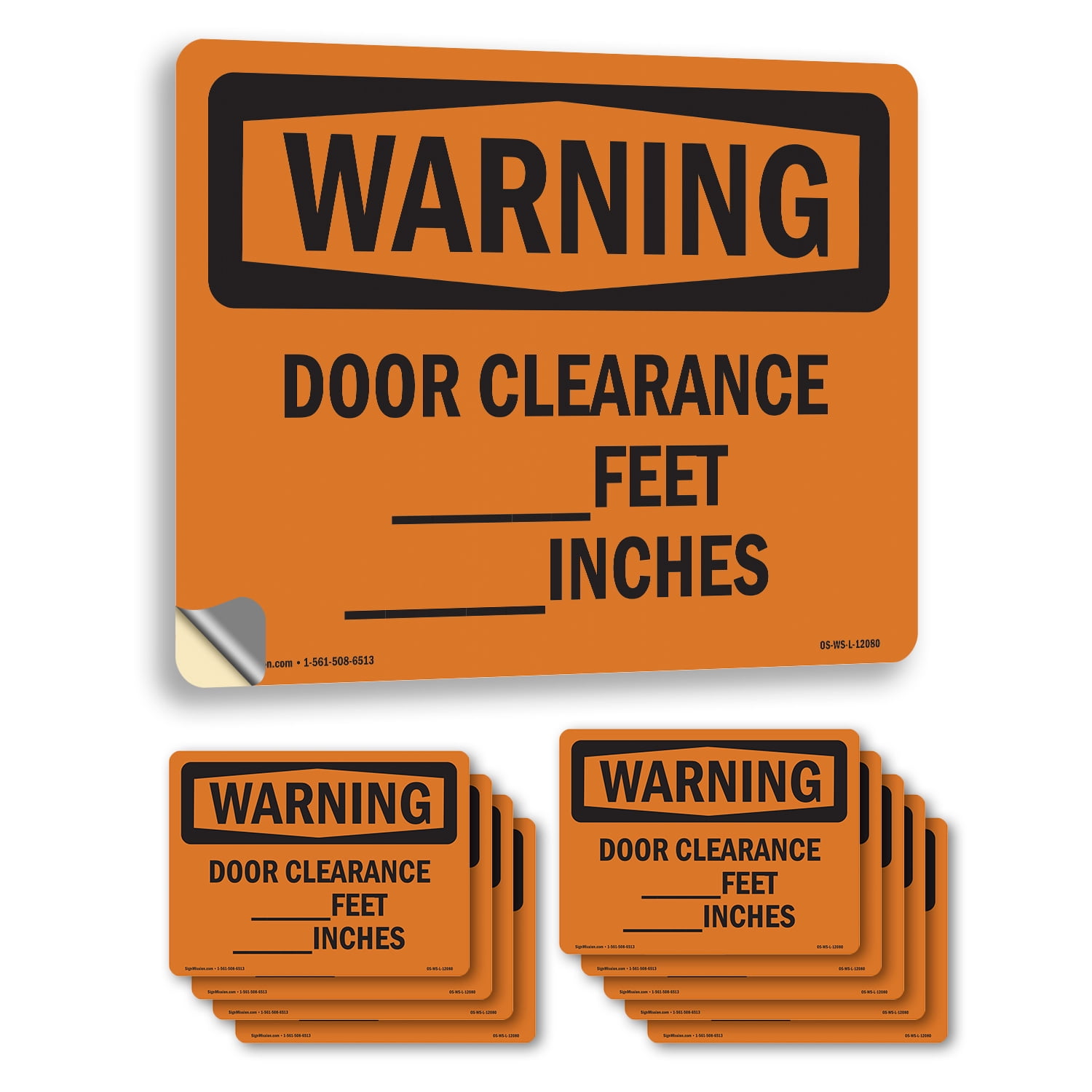 Door Clearance ____ Feet ____ Inches OSHA WARNING Vinyl Decal Label 24 ...