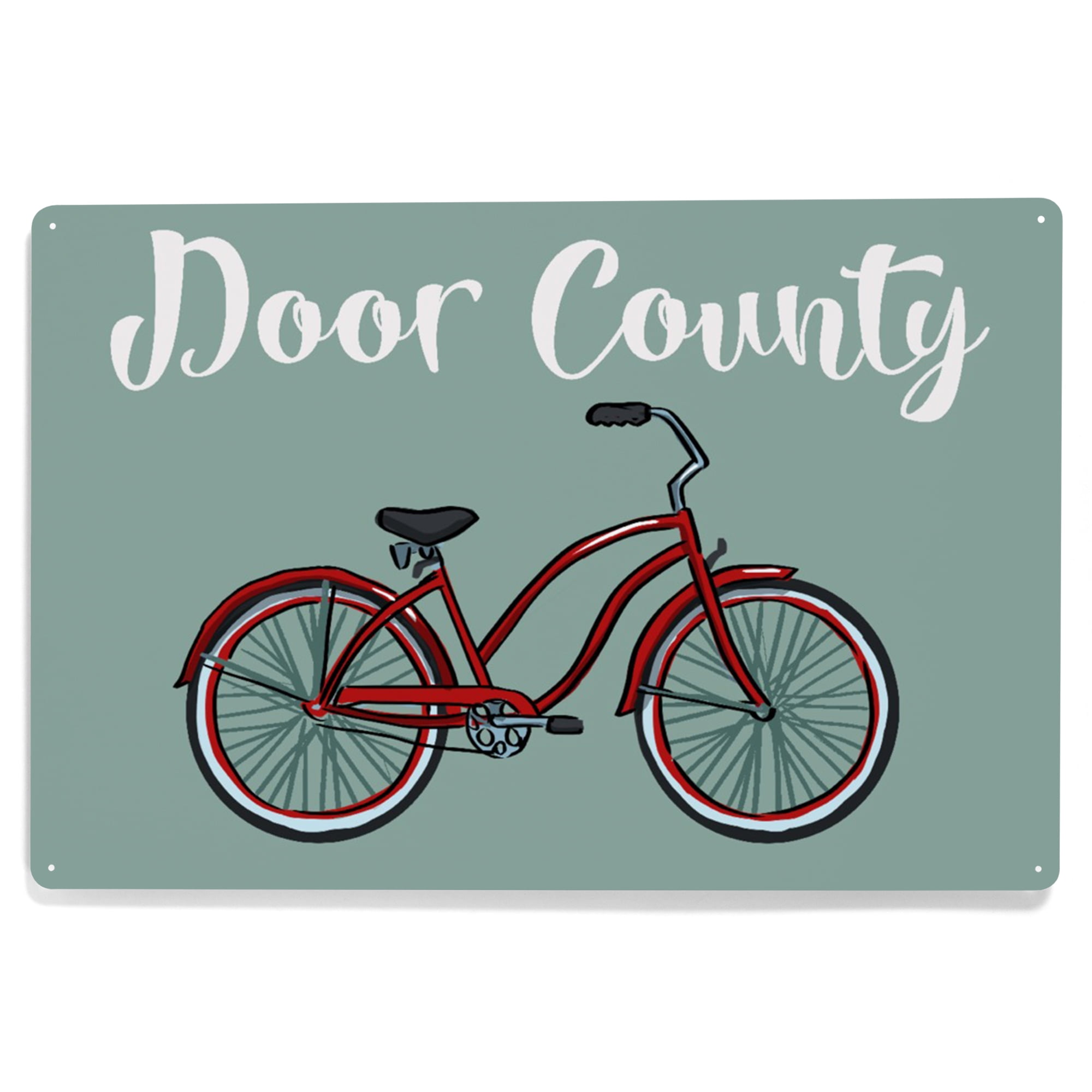Door County, Wisconsin, Cruiser Bike (12x18 Aluminum Art, Indoor Outdoor Metal Sign Decor ...