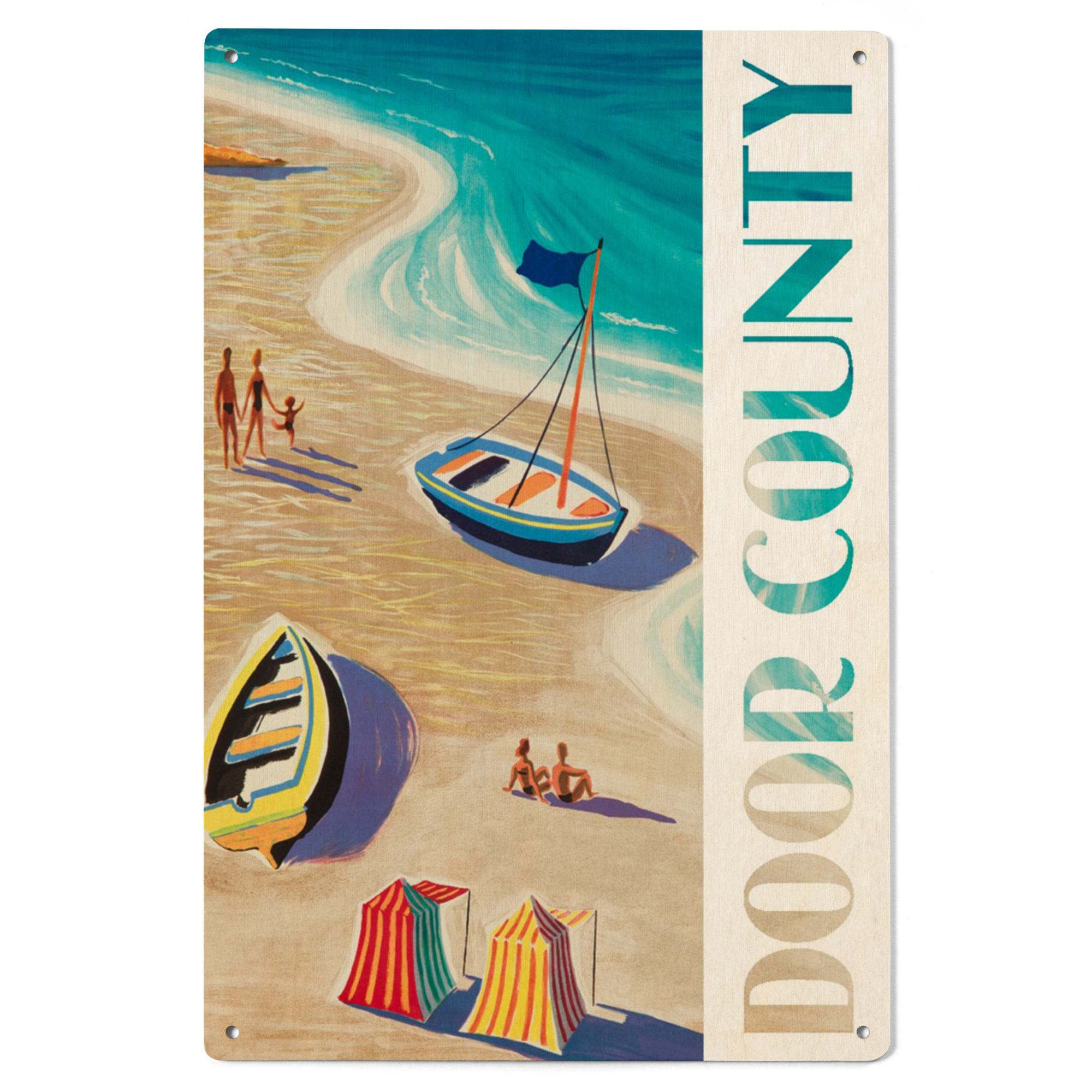 Door County, Wisconsin, Vintage Beach Scene Birch Wood Wall Sign (6x9 ...