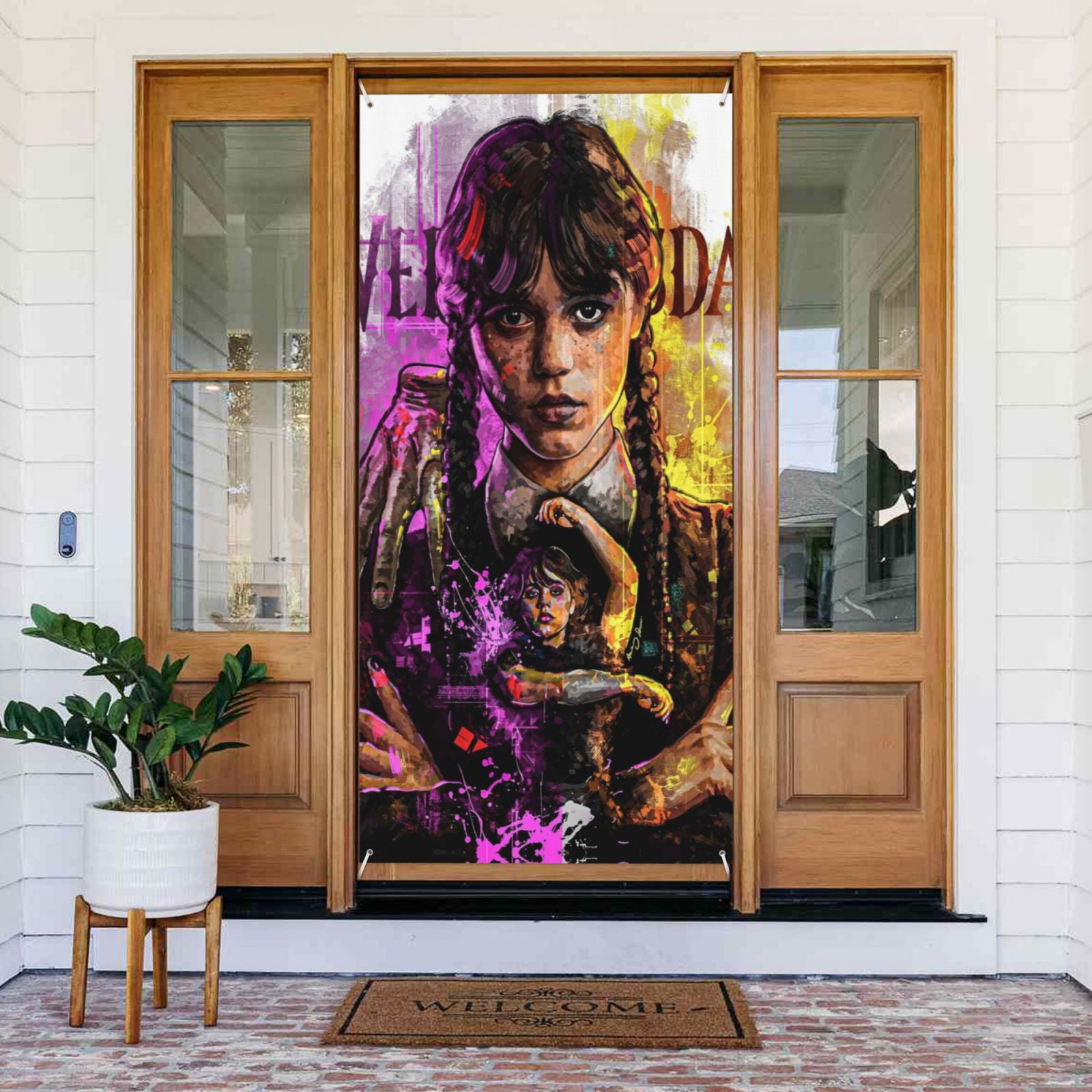 Door Cover Decoration Banner Wednesday Addams Hanging Banner Backdrop ...