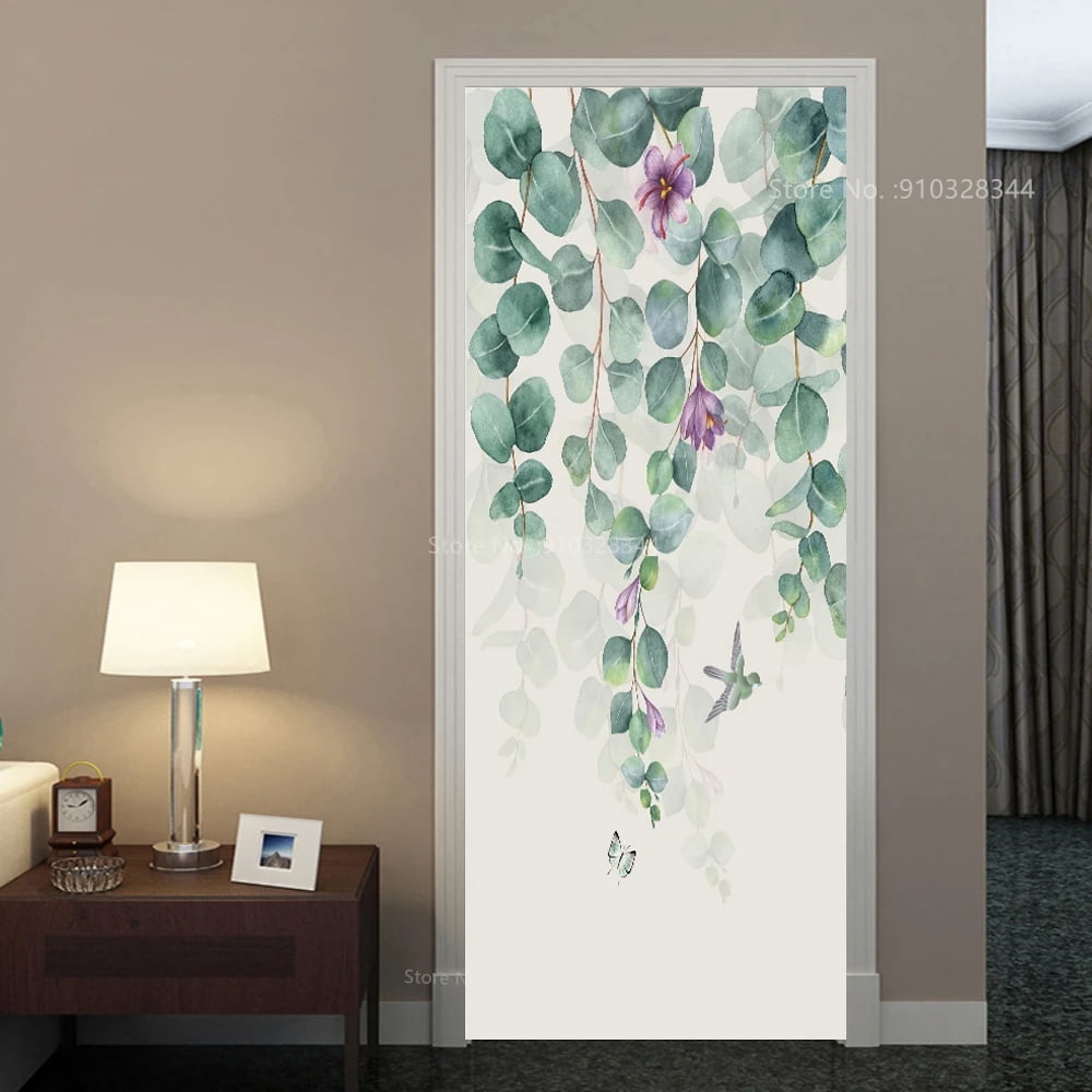 Door Cover Sticker Glass Self Adhesive Door Flower 3D Door Posters DIY ...