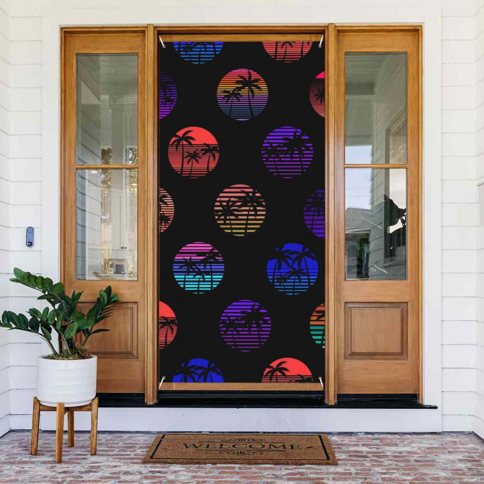 Door Covers Decorative - 80s Style Palm Trees Door Banner Decorations ...
