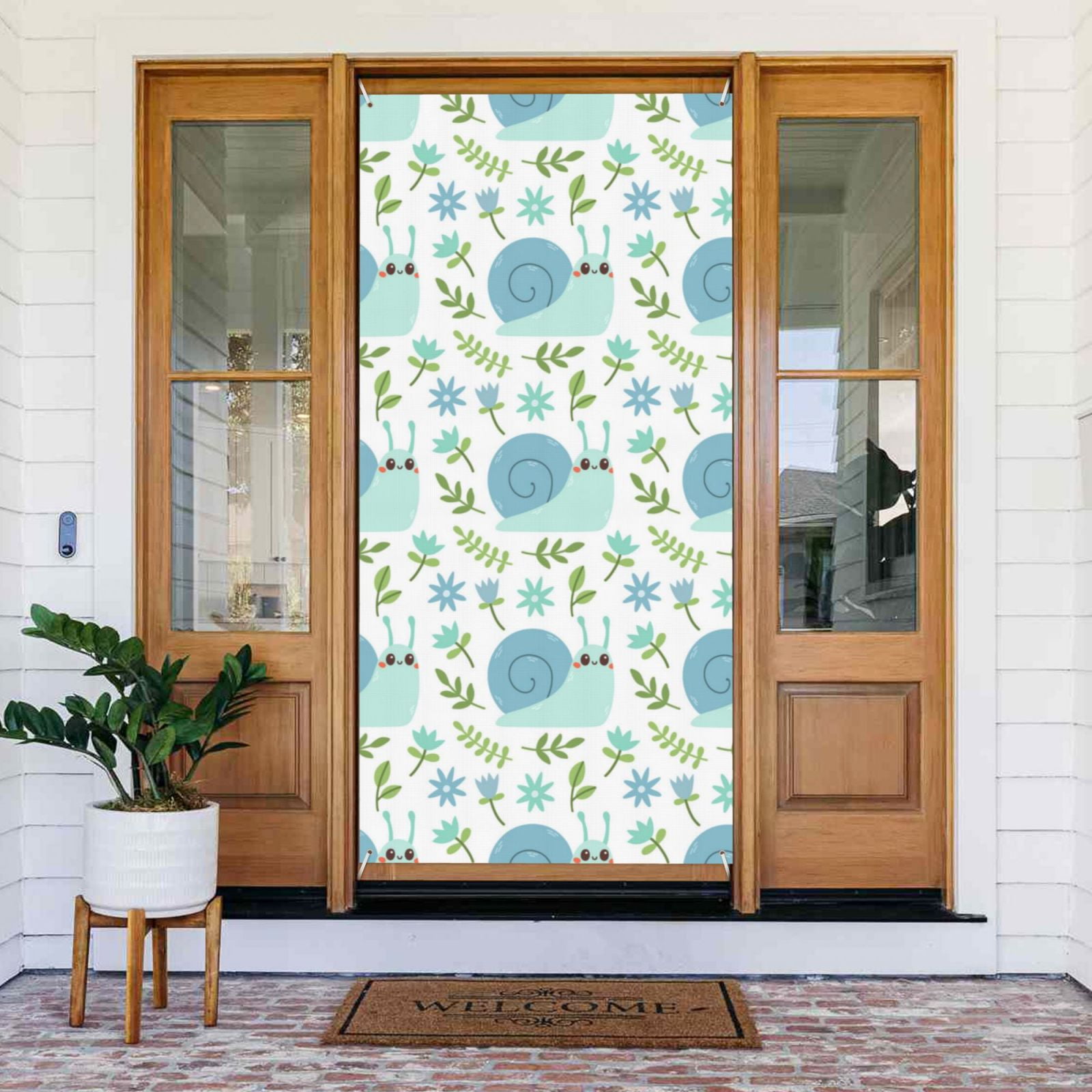 Door Covers Decorative - Blue Green Snail Leaves Door Banner ...
