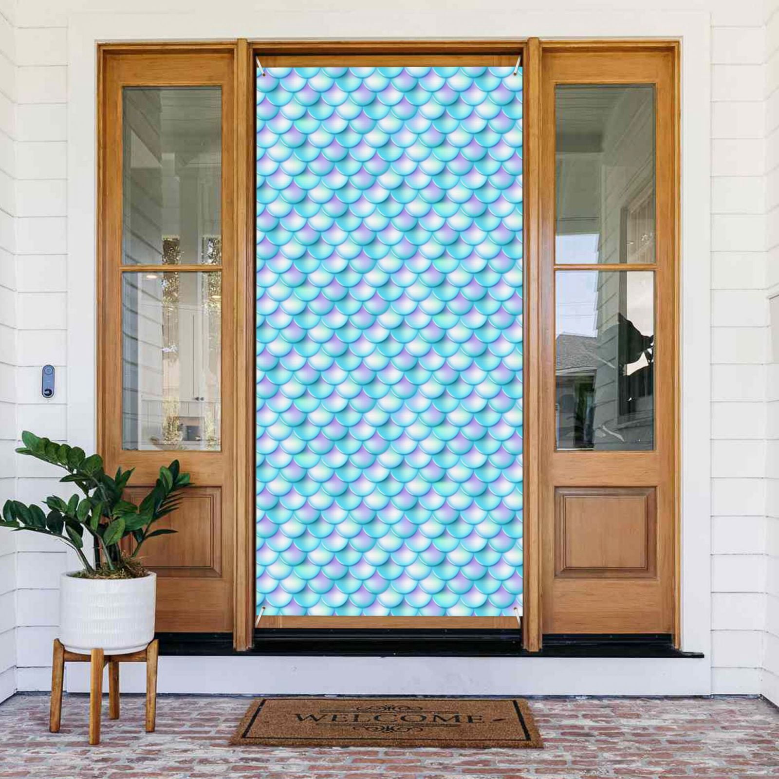 Door Covers Decorative - Blue green fish scale texture Door Banner ...