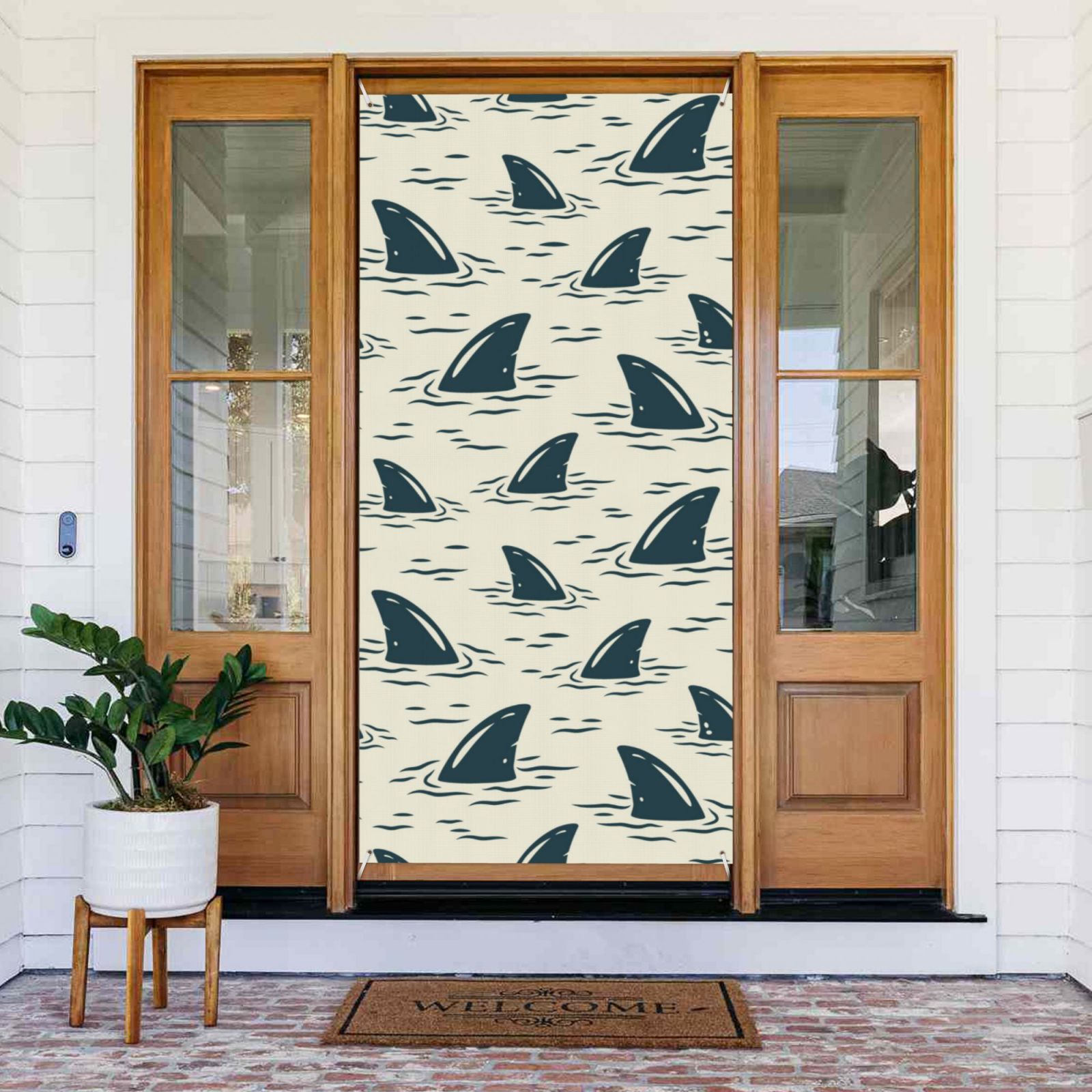 Door Covers Decorative - Cartoon Wavy Shark Fin Door Banner Decorations ...