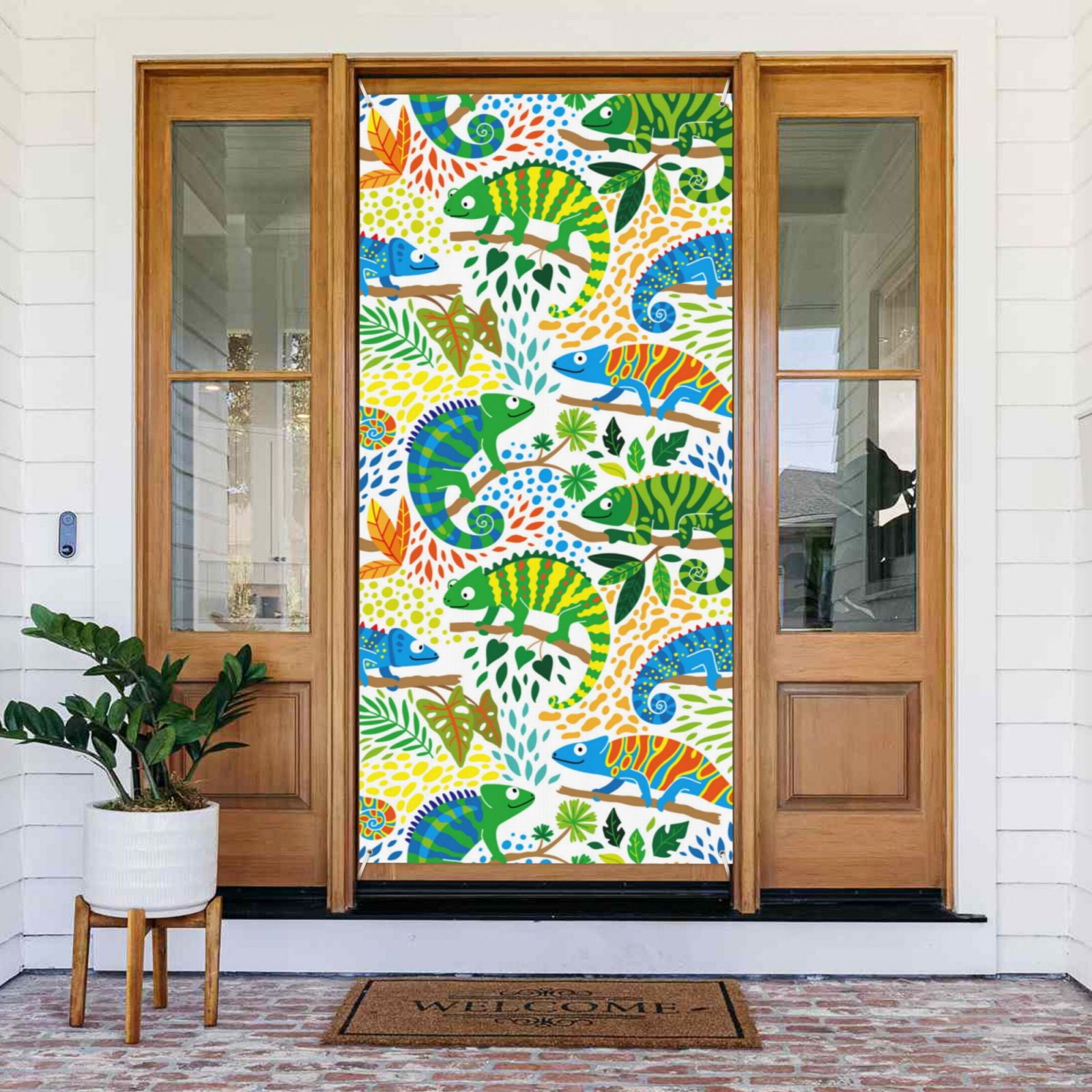 Door Covers Decorative - Colorful Chameleon Plant Door Banner ...