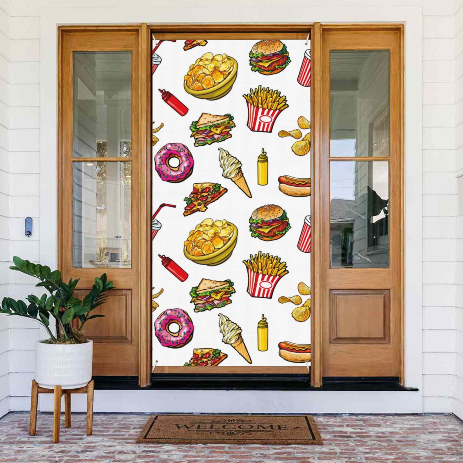 Door Covers Decorative - Cute Food Ketchup Potato Chips Door Banner ...