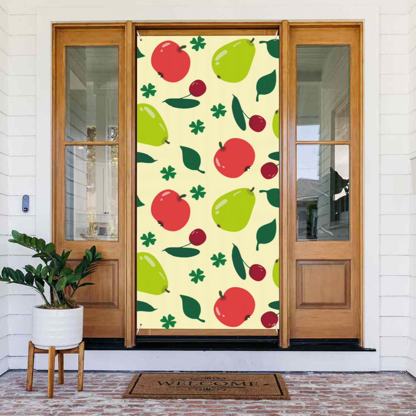Door Covers Decorative - Cute Teal Pear Red Fruit Door Banner ...
