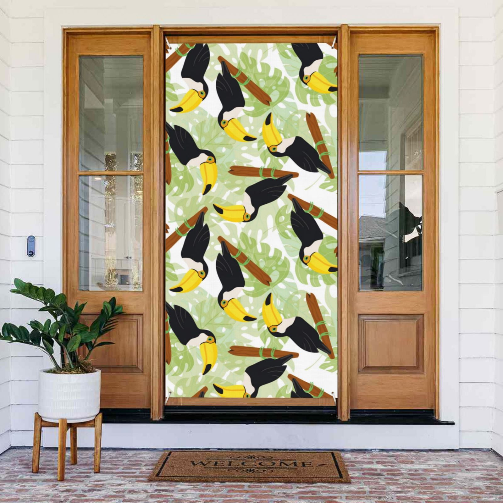 Door Covers Decorative - Cute Toucan Monstera On Branch Door Banner ...