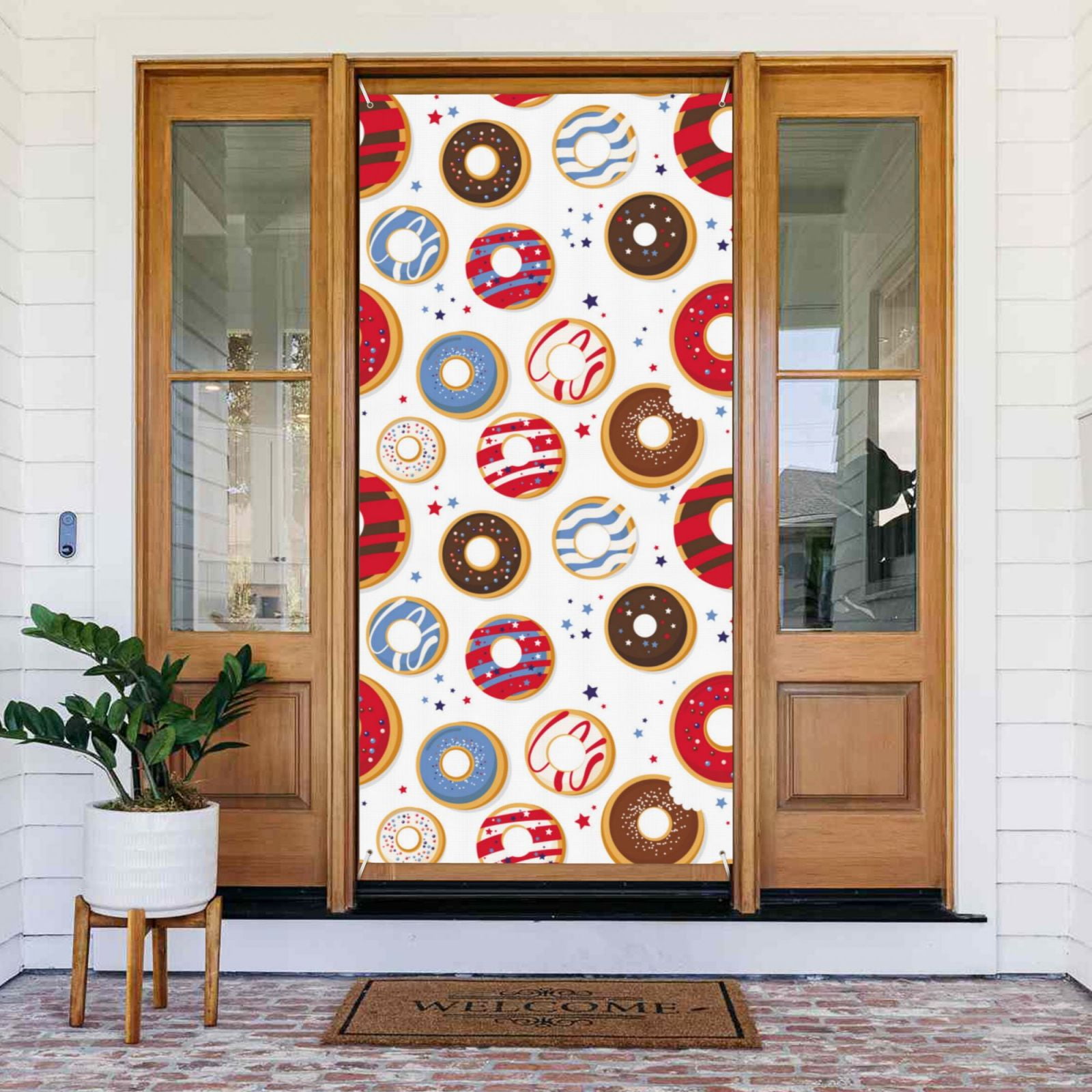 Door Covers Decorative - Donut Print with Stars Door Banner Decorations ...