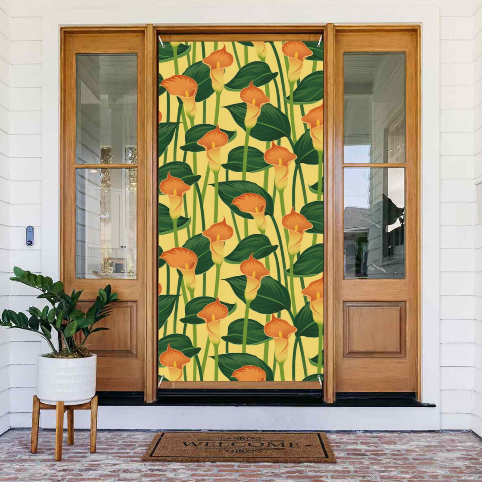 Door Covers Decorative - Green LeavesCalla Lily Flowers Door Banner ...