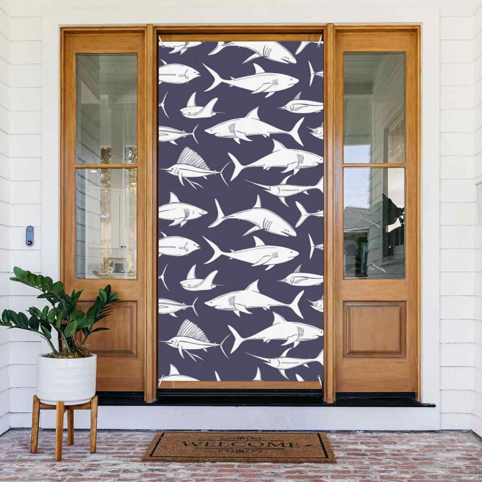 Door Covers Decorative Hand drawn fish sharks cool Indoor Outdoor Door ...