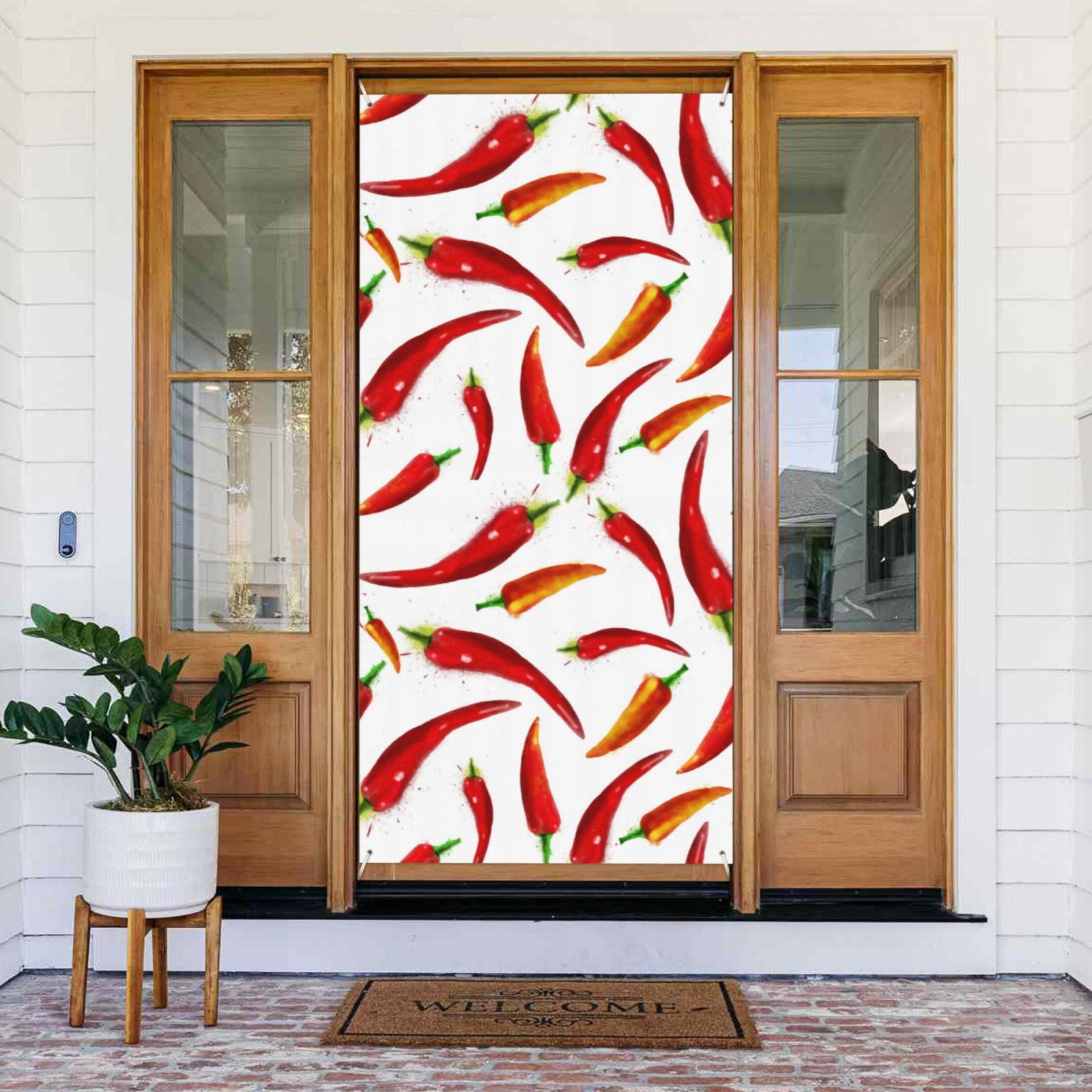 Door Covers Decorative - Ink Chili Pepper Print Door Banner Decorations ...