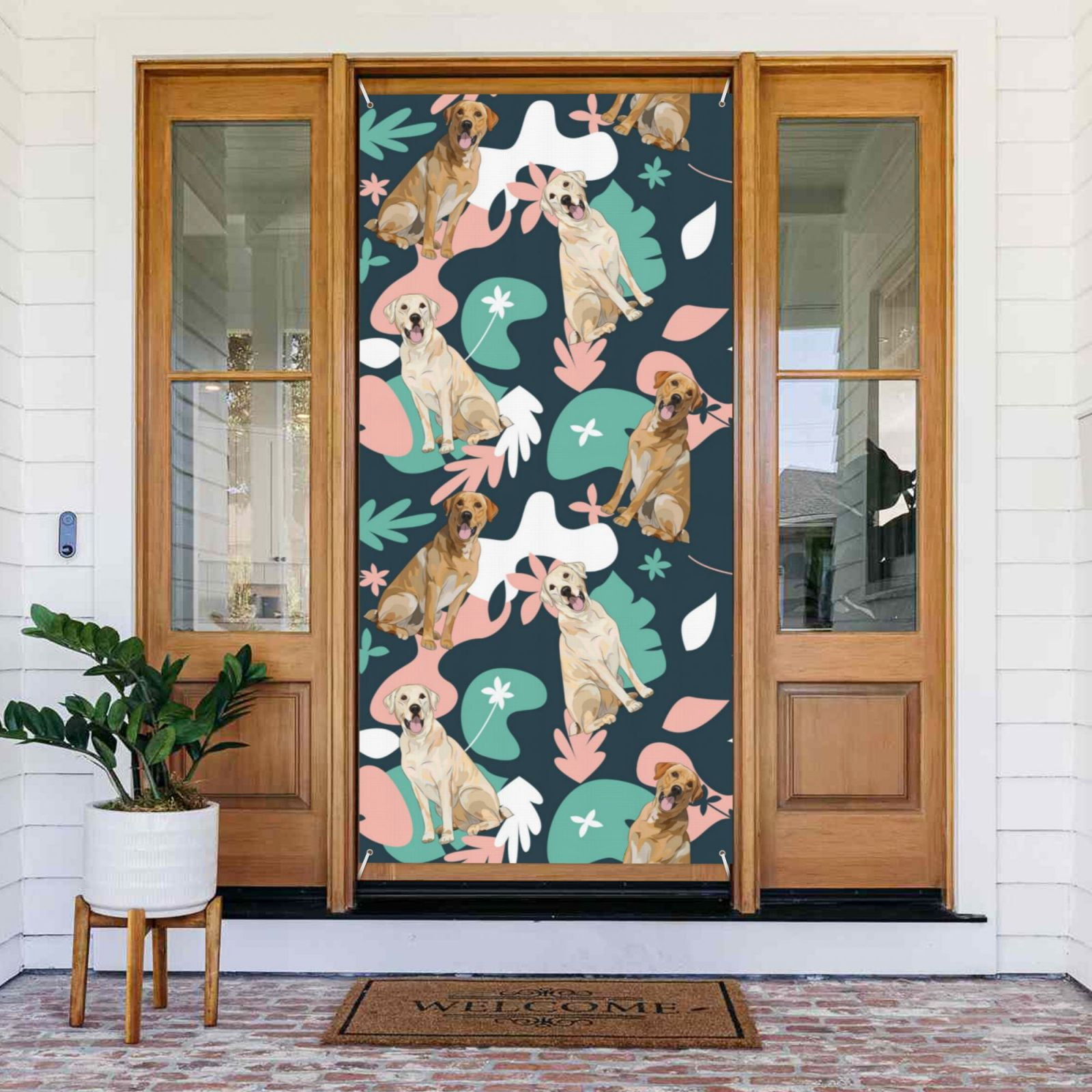 Door Covers Decorative - Labrador Retriever Dog Green Pink Door Banner ...