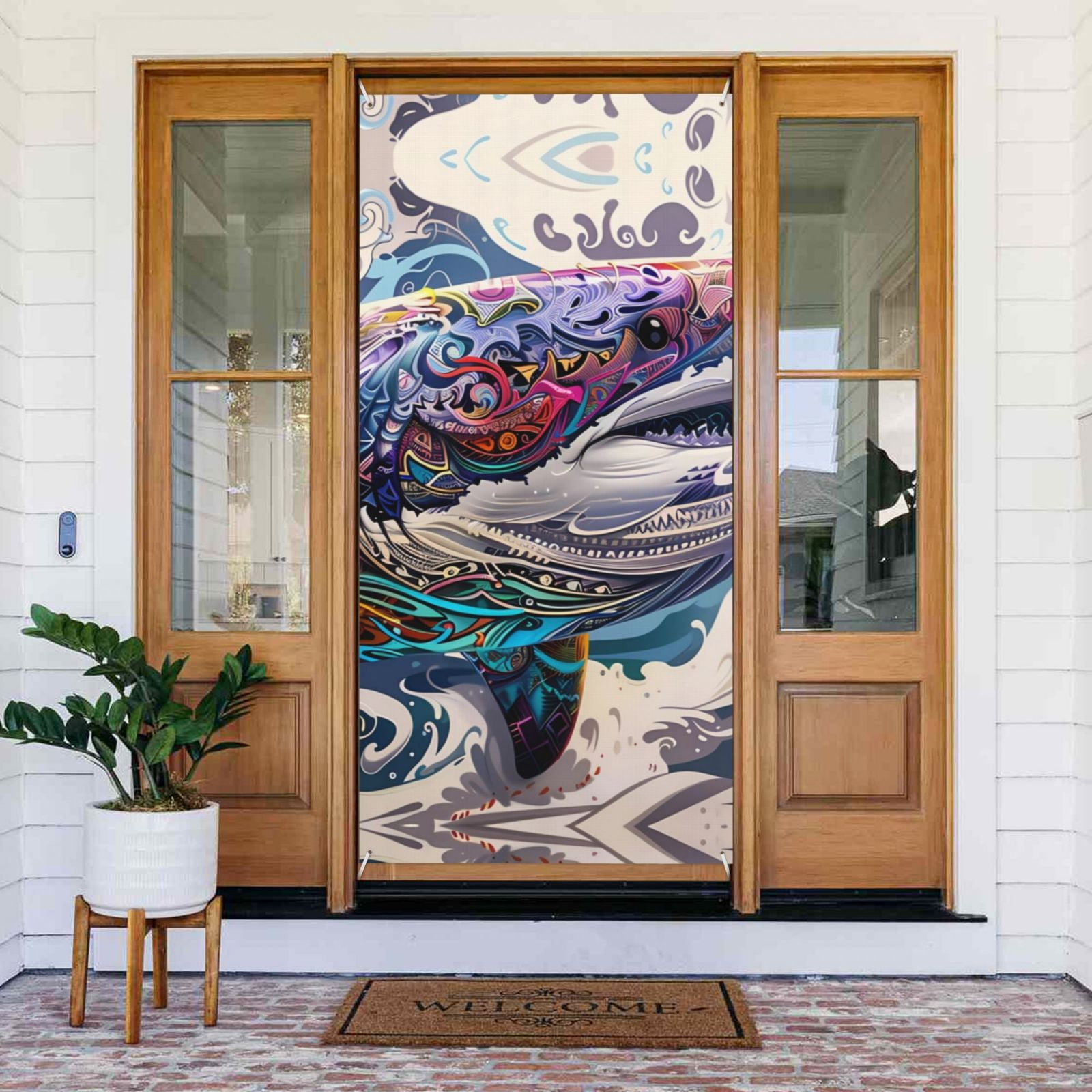 Door Covers Decorative - Psychedelic Shark Artwork Door Banner ...
