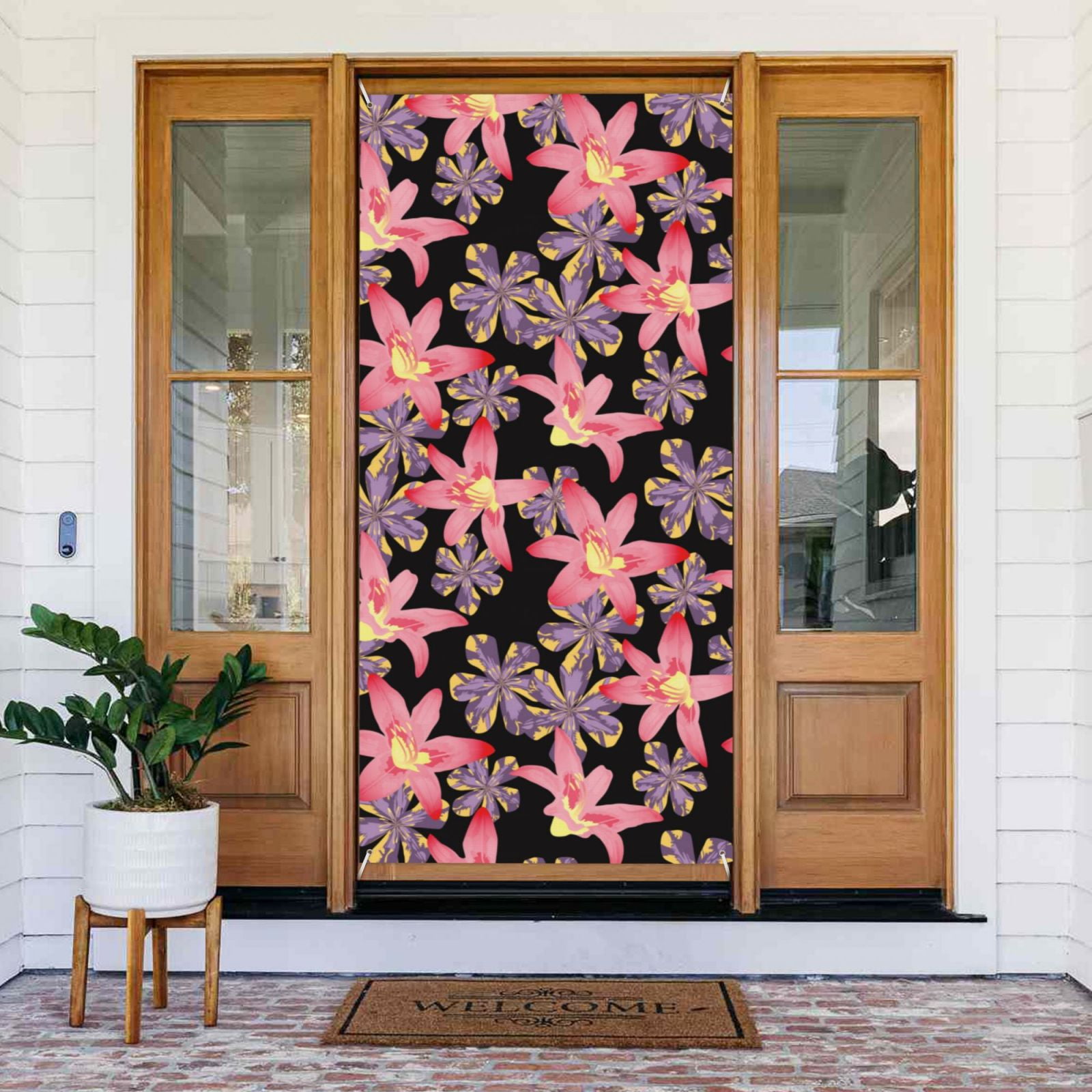 Door Covers Decorative - Purple Pink Lilies Flowers Door Banner ...