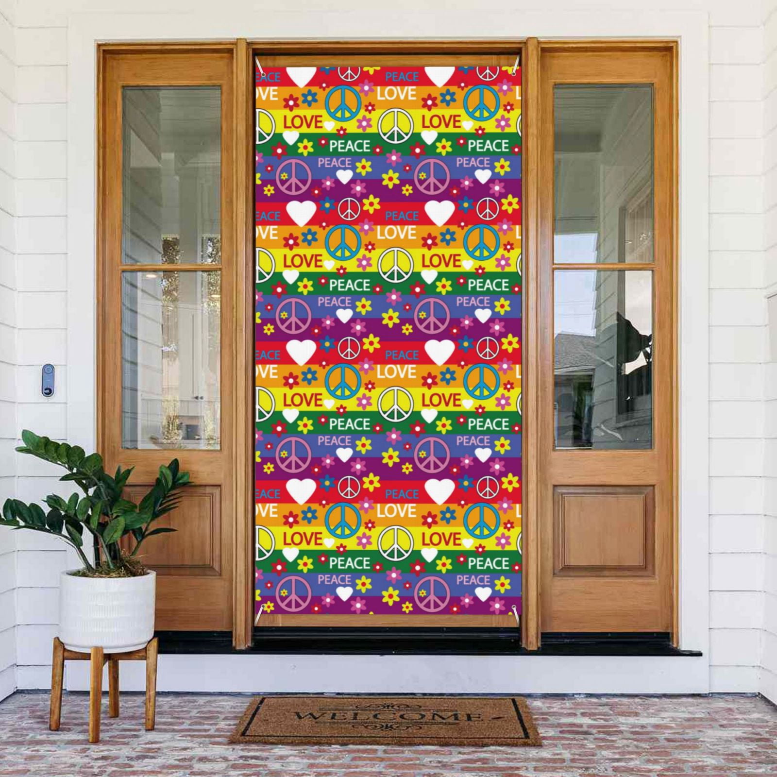 Door Covers Decorative - Rainbow peace sign heart flower Door Banner ...