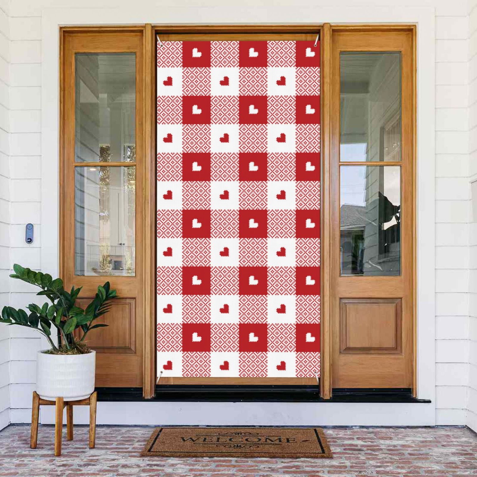 Door Covers Decorative - Red plaid heart Door Banner Decorations for ...