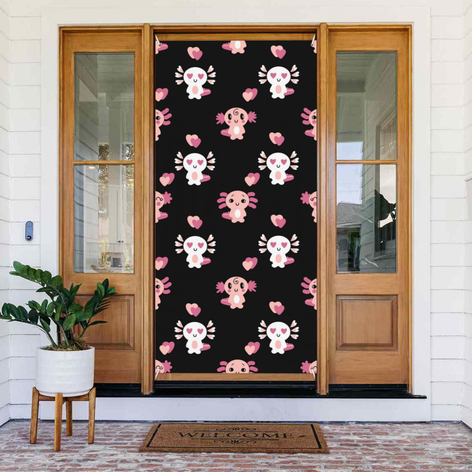 Door Covers Decorative - Romantic axolotls heart black Door Banner ...