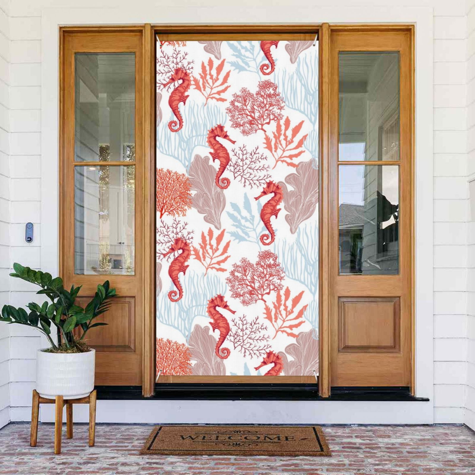 Door Covers Decorative, Tropical Corals Seahorse Cute Door Banner ...