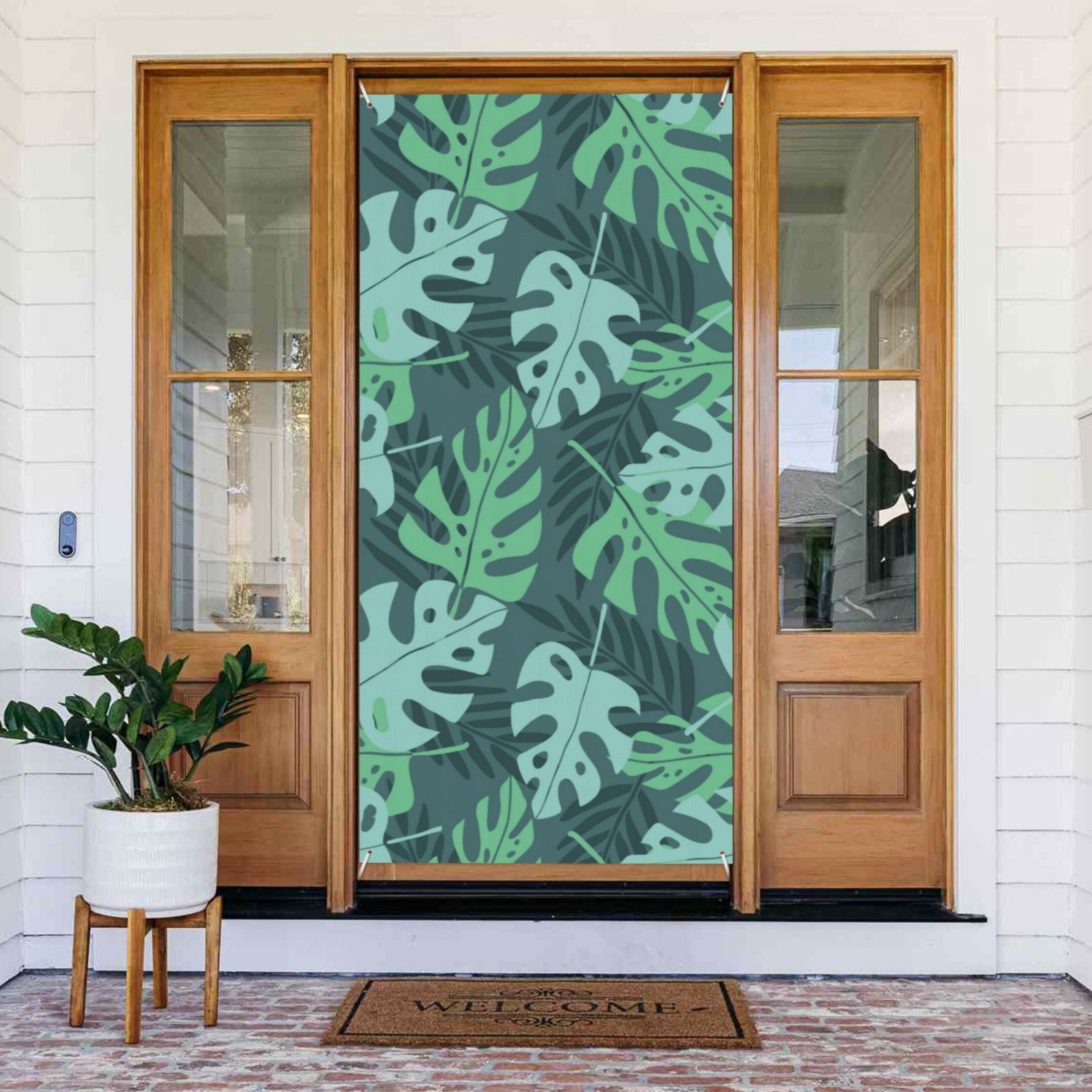 Door Covers Decorative - Tropical Green Leaf Door Banner Decorations ...