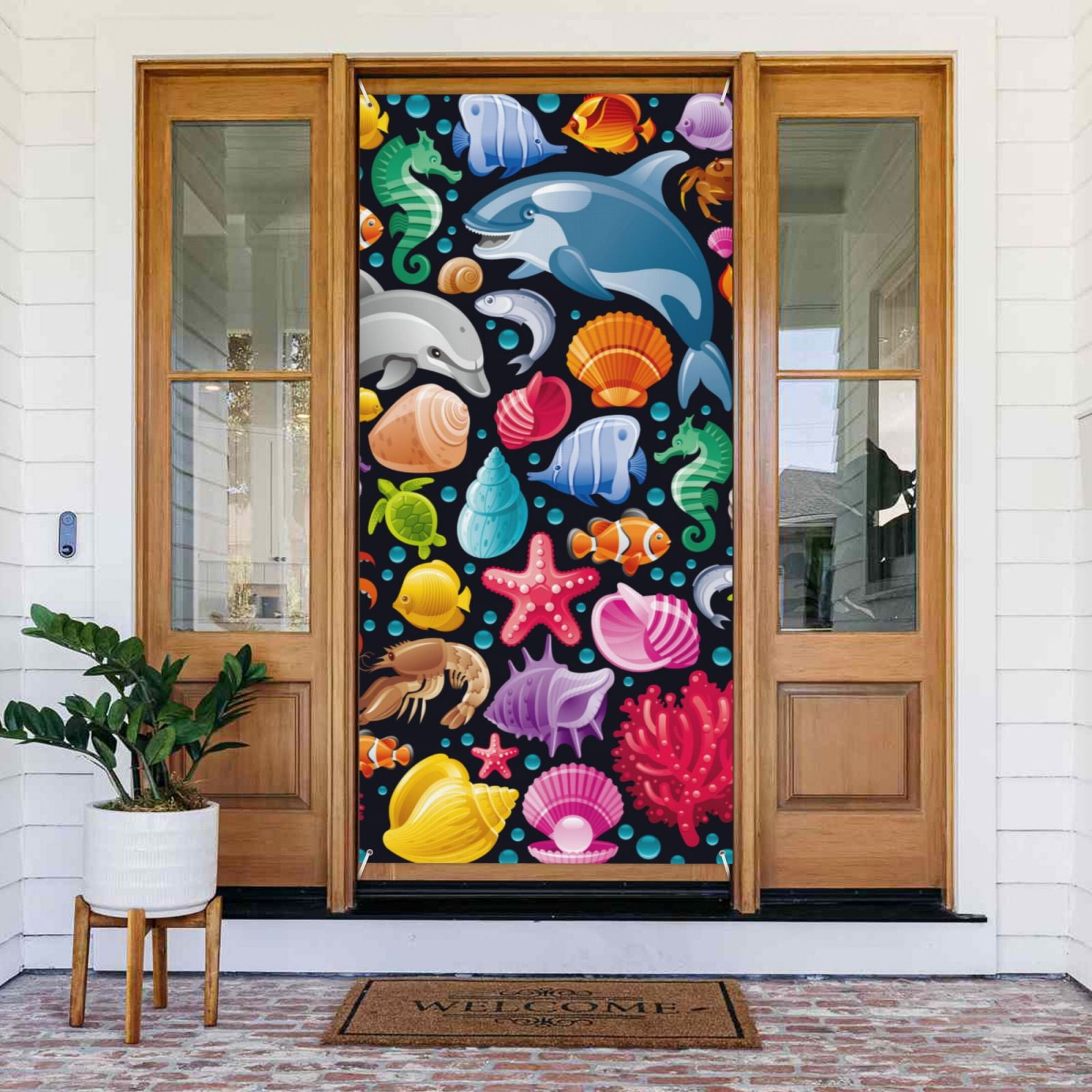 Door Covers Decorative - Underwater Diving Animals Door Banner ...