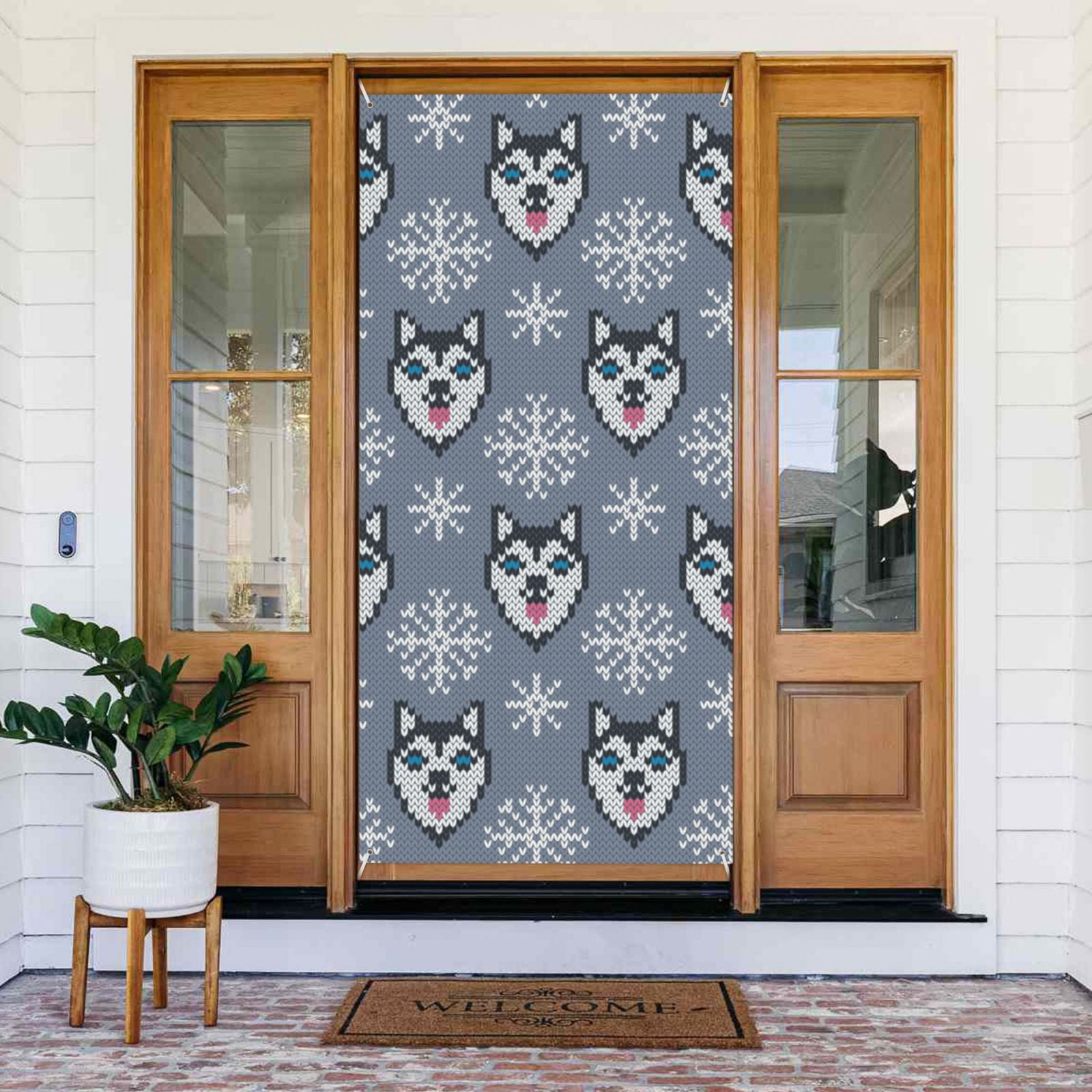 Door Covers Decorative - Weaving Cute Husky Dog Snowflake Door Banner ...