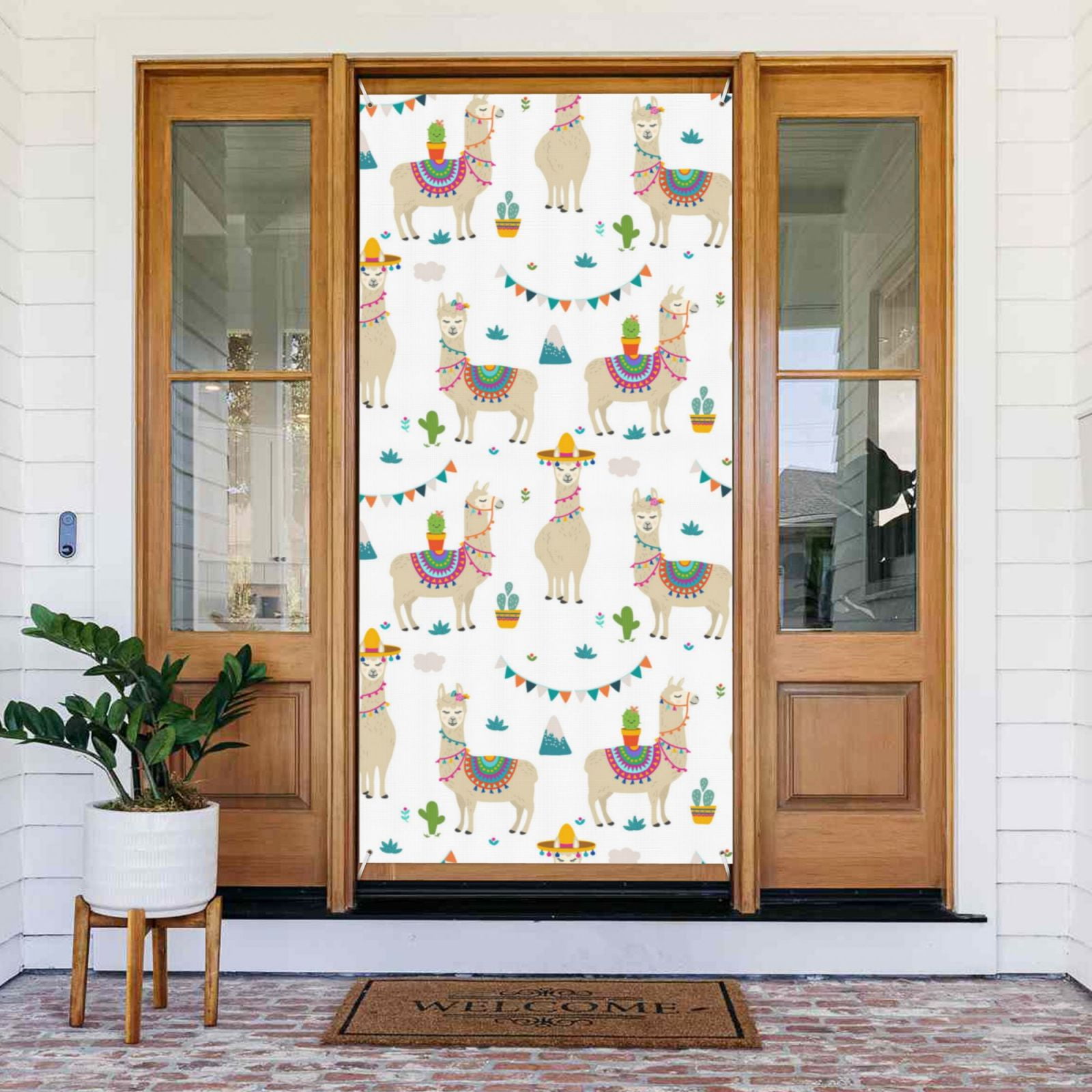 Door Covers Decorative - Western Style Cute Alpaca Cactus Door Banner ...