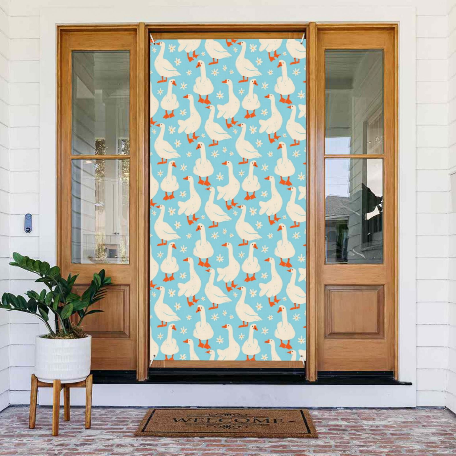 Door Covers Decorative - White Geese and Flower Door Banner Decorations ...