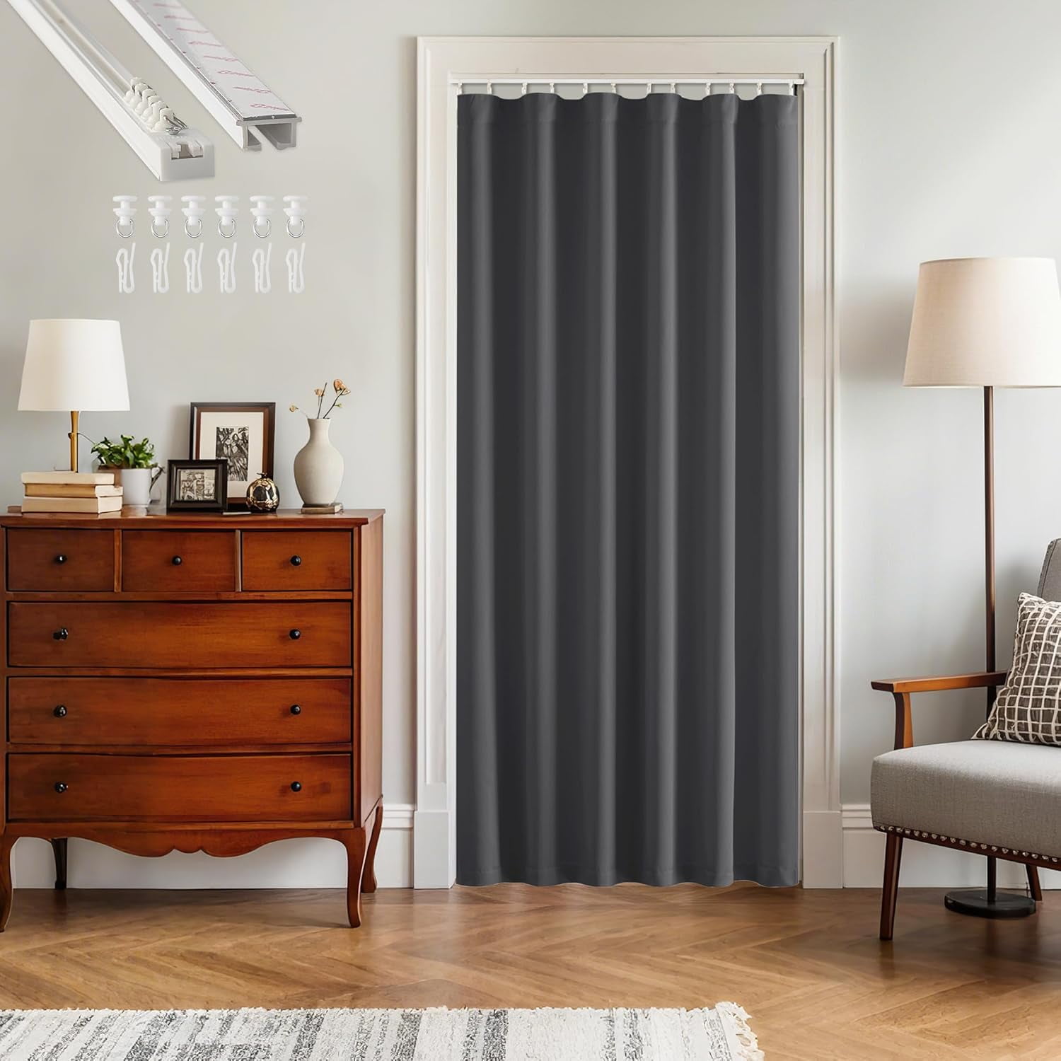 Door Curtain with Track, Blackout Privacy Curtains for Doorway French ...